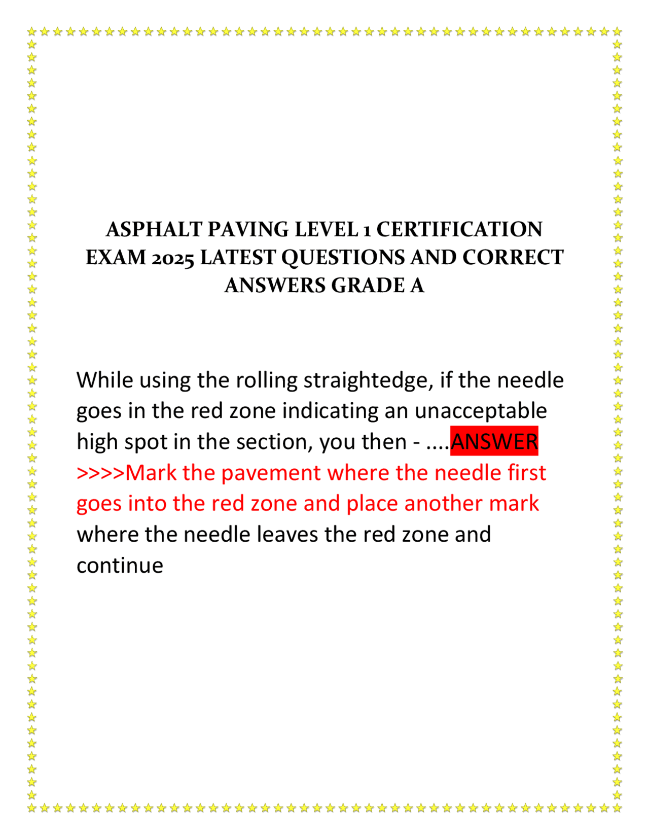 Asphalt Paving Level 1 Certification Exam Questions and Answers | Exams ...