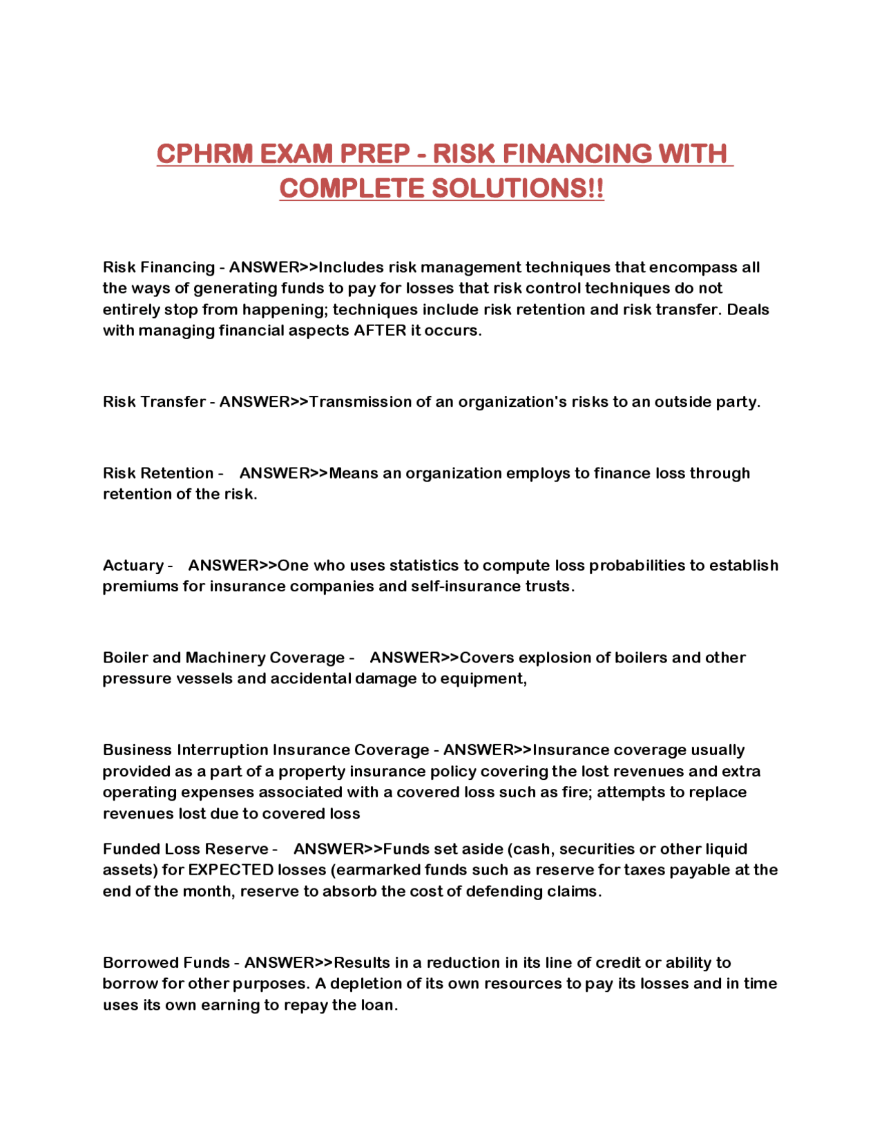 Risk Financing: Concepts and Techniques for Managing Financial Risks ...