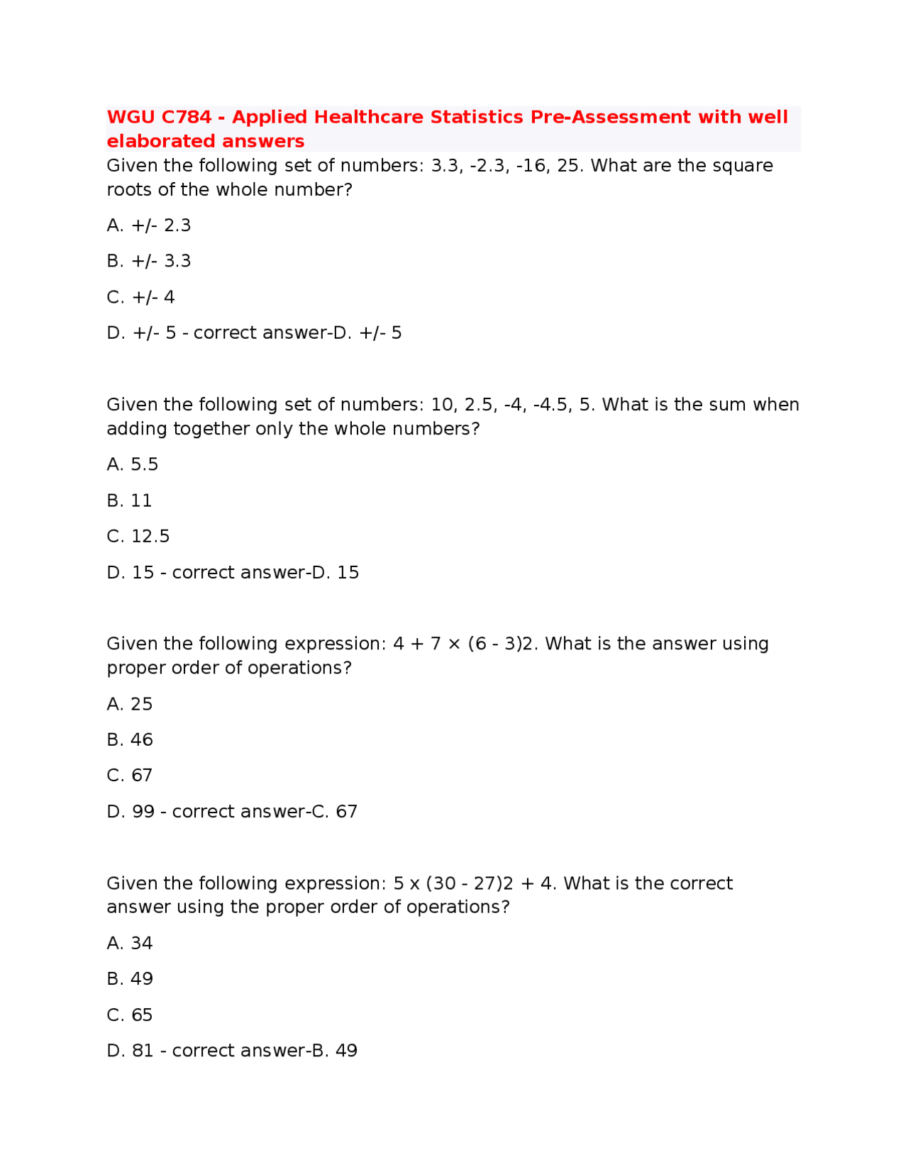 Healthcare Statistics Practice Questions with Answers | Exams ...