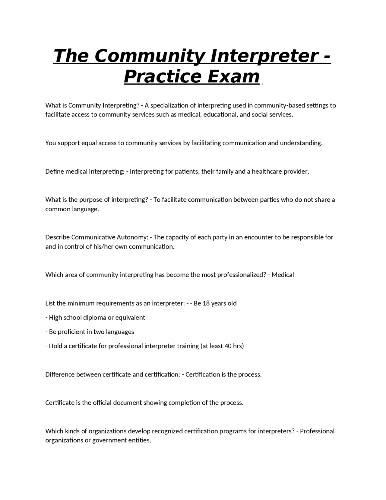 Community Interpreting Practice Exam: A Comprehensive Guide for ...