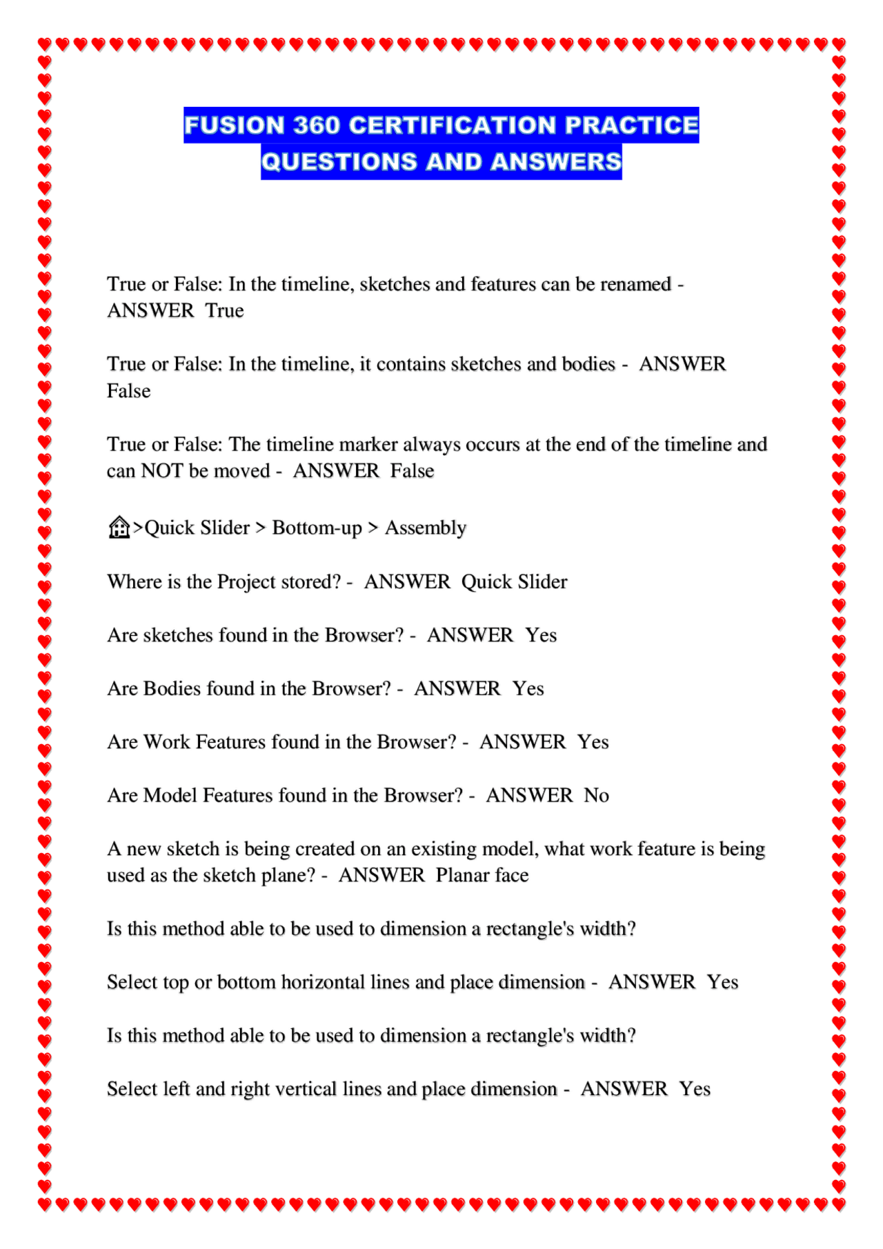 FUSION 360 CERTIFICATION PRACTICE QUESTIONS AND ANSWERS | Exams ...