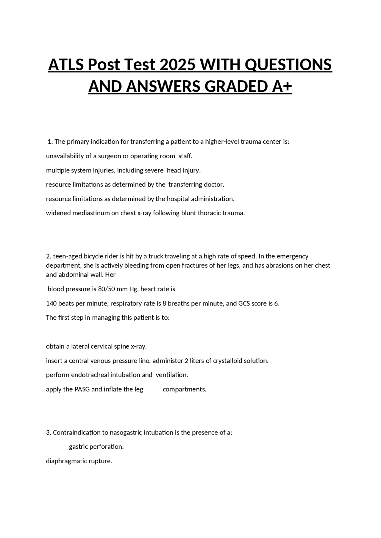 ATLS Post Test 2025 WITH QUESTIONS AND ANSWERS GRADED A+ | Exams ...