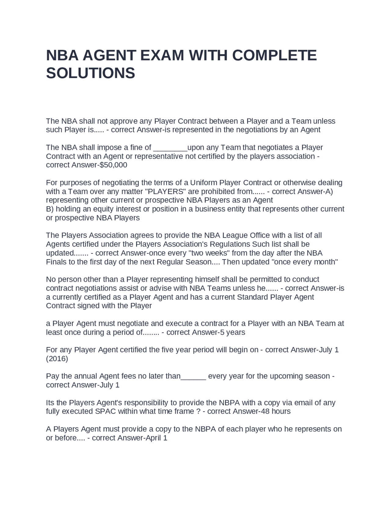 NBA Agent Exam Guide: Contracts, Regulations, and Responsibilities ...