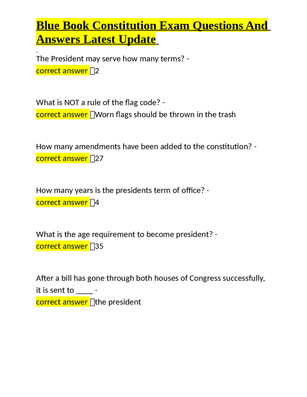 US Constitution Exam Questions and Answers: A Study Guide | Exams ...