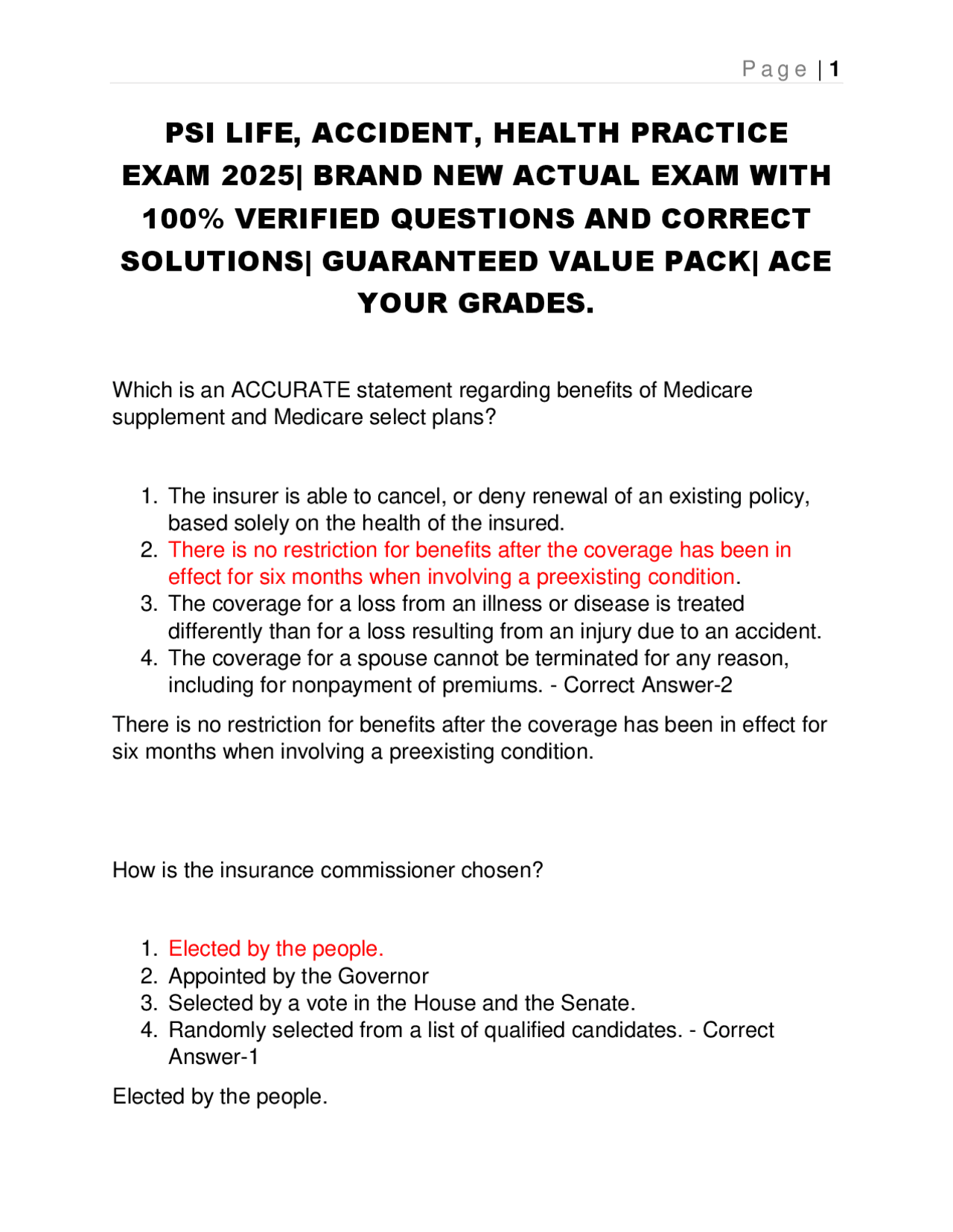 PSI Life, Accident, and Health Practice Exam: 2025 Edition | Exams ...