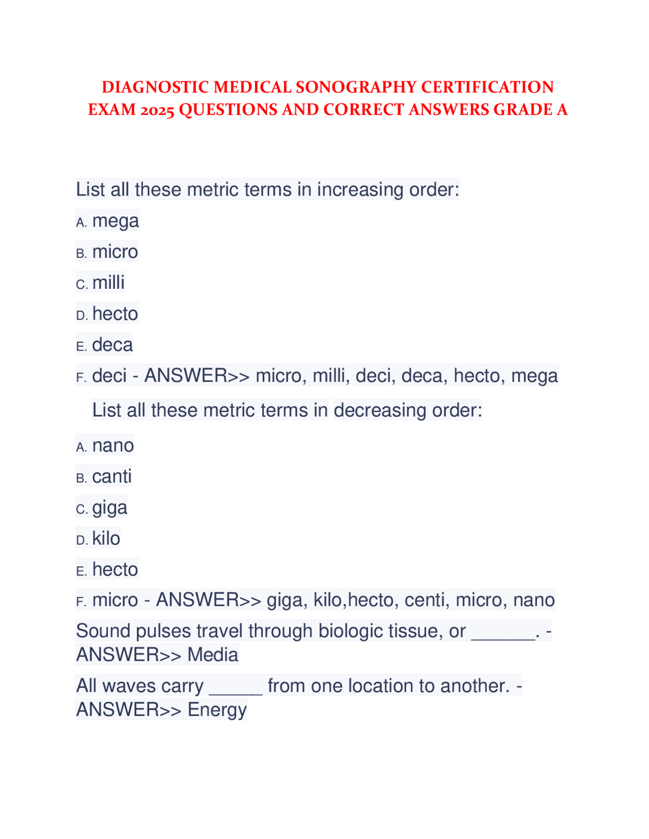 Diagnostic Medical Sonography Certification Exam 2025: Questions and ...