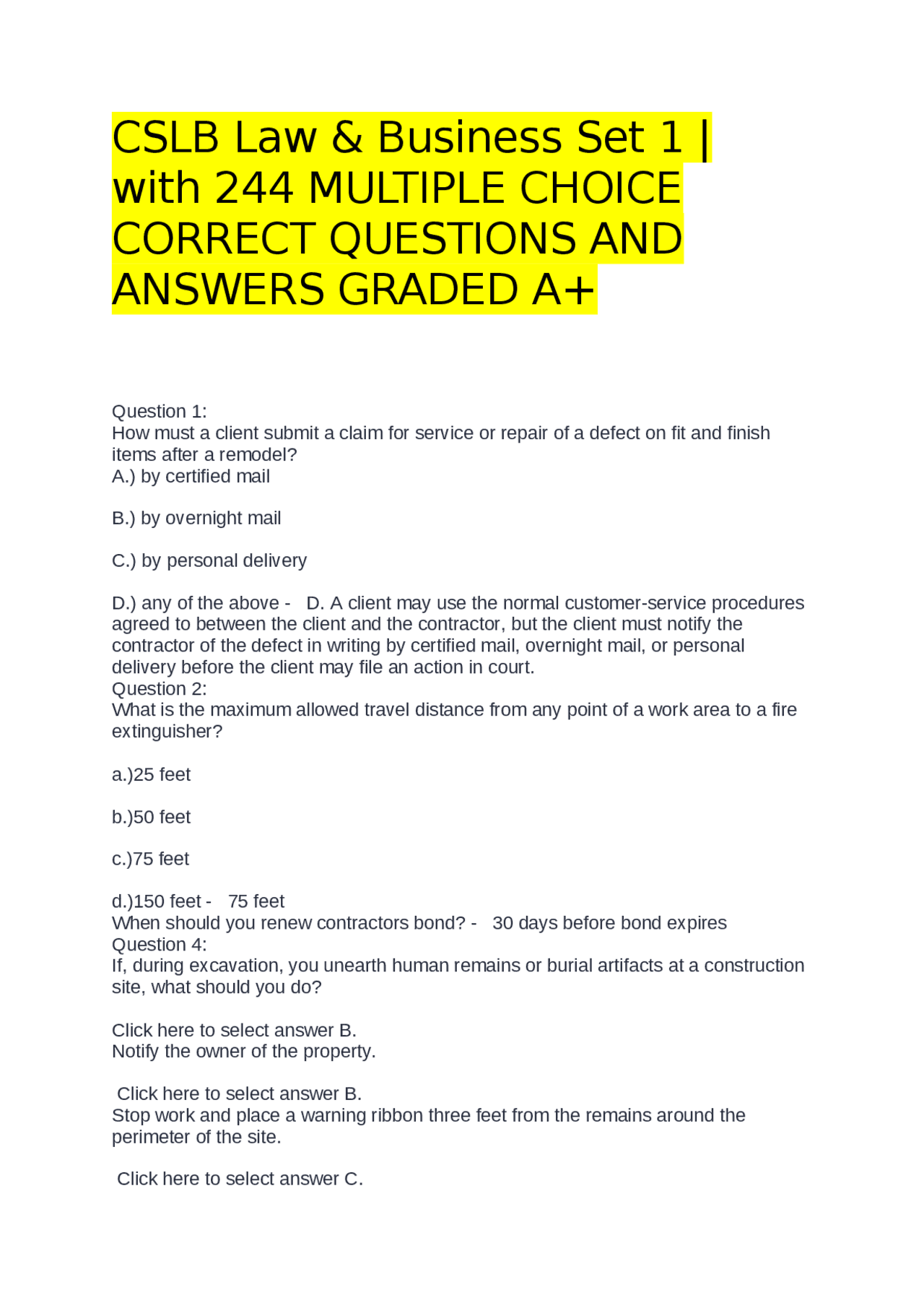 CSLB Law & Business Set 1 | with 244 MULTIPLE CHOICE CORRECT QUESTIONS ...