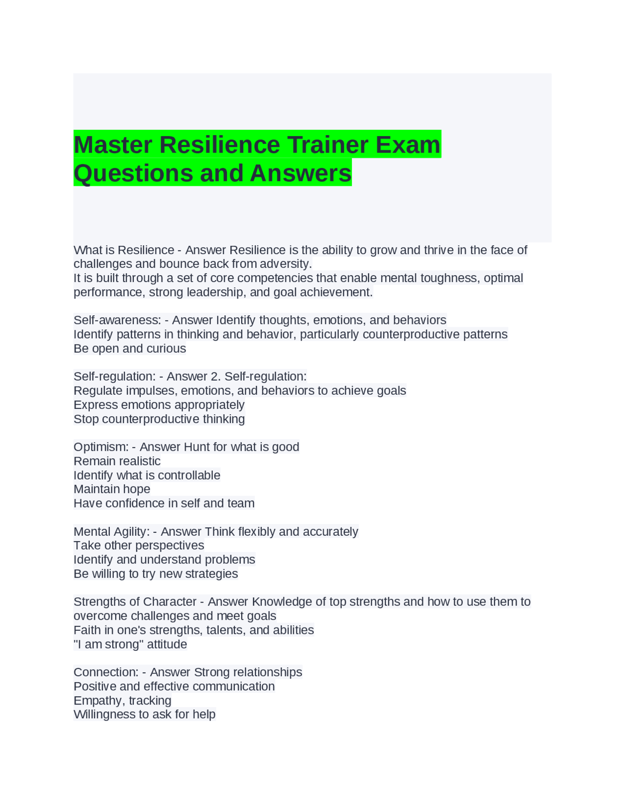 Master Resilience Trainer Exam: Questions and Answers | Exams Advanced ...