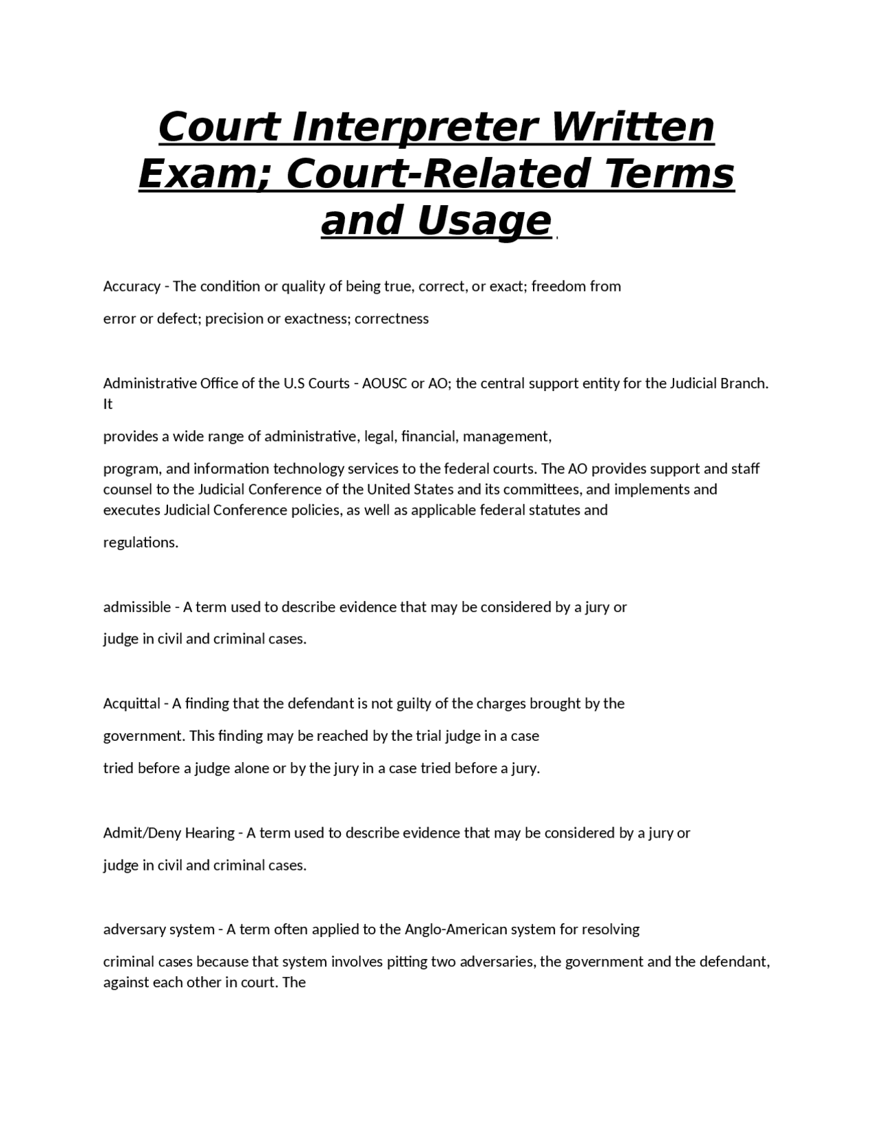 Glossary of Court-Related Terms and Usage for Interpreters | Exams ...