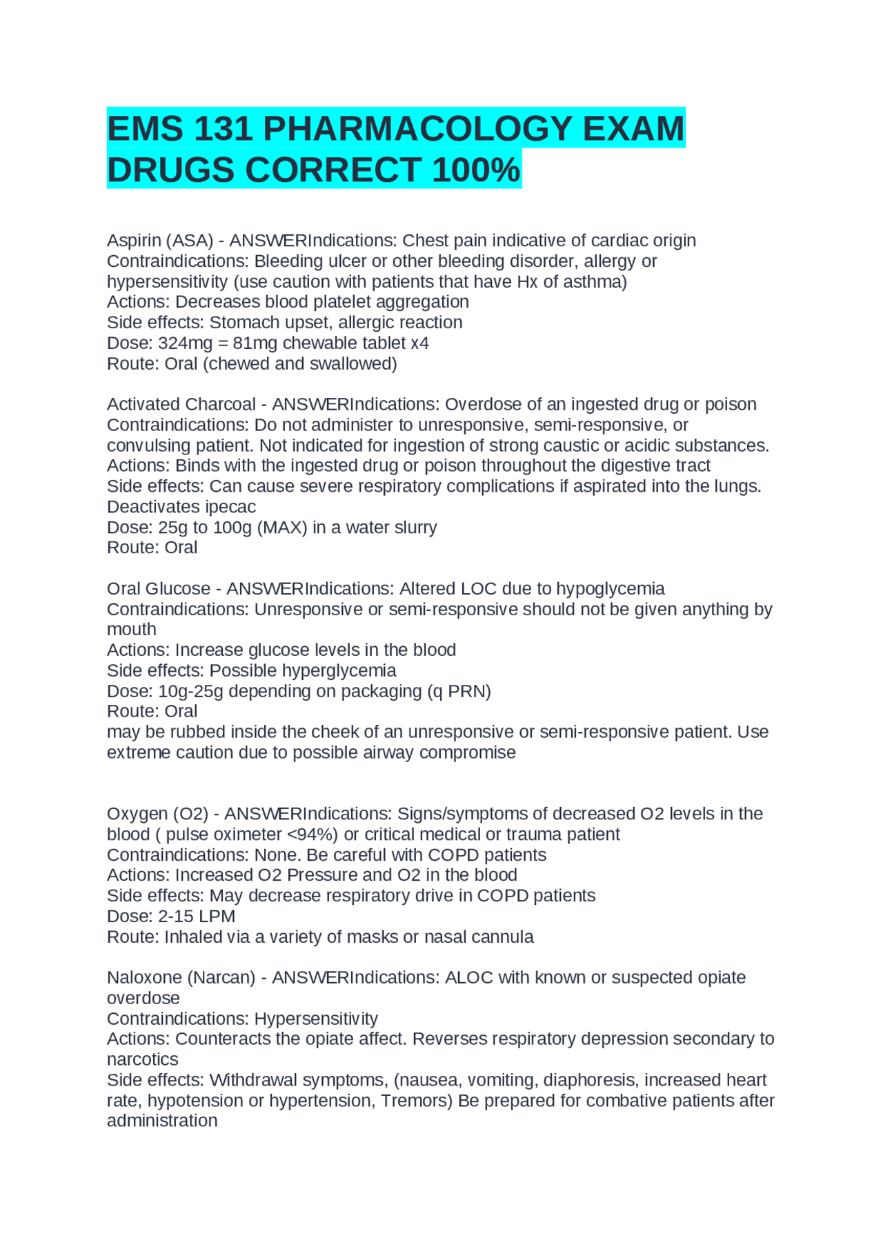 Pharmacology Exam: Drug Indications, Contraindications, and Actions ...