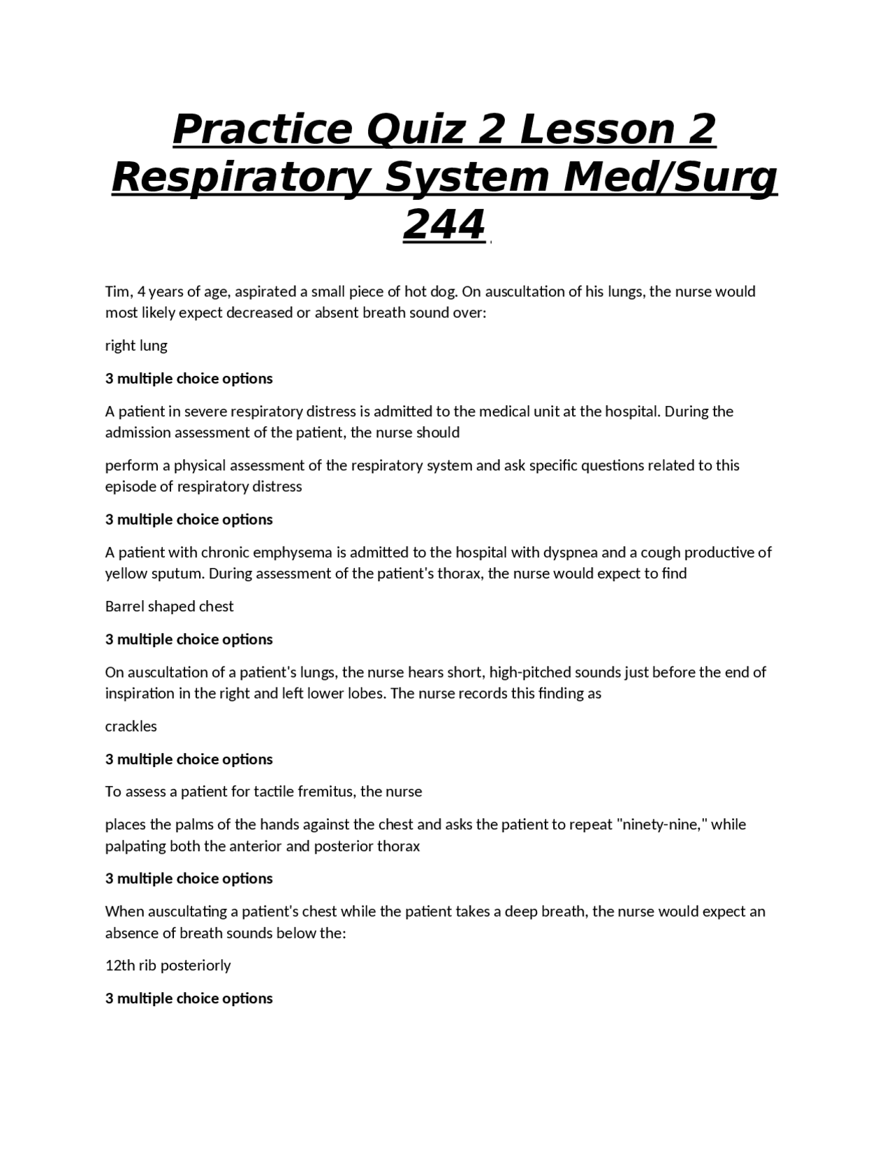 Respiratory System Med/Surg Practice Quiz 2: Lesson 2 | Exams Advanced ...