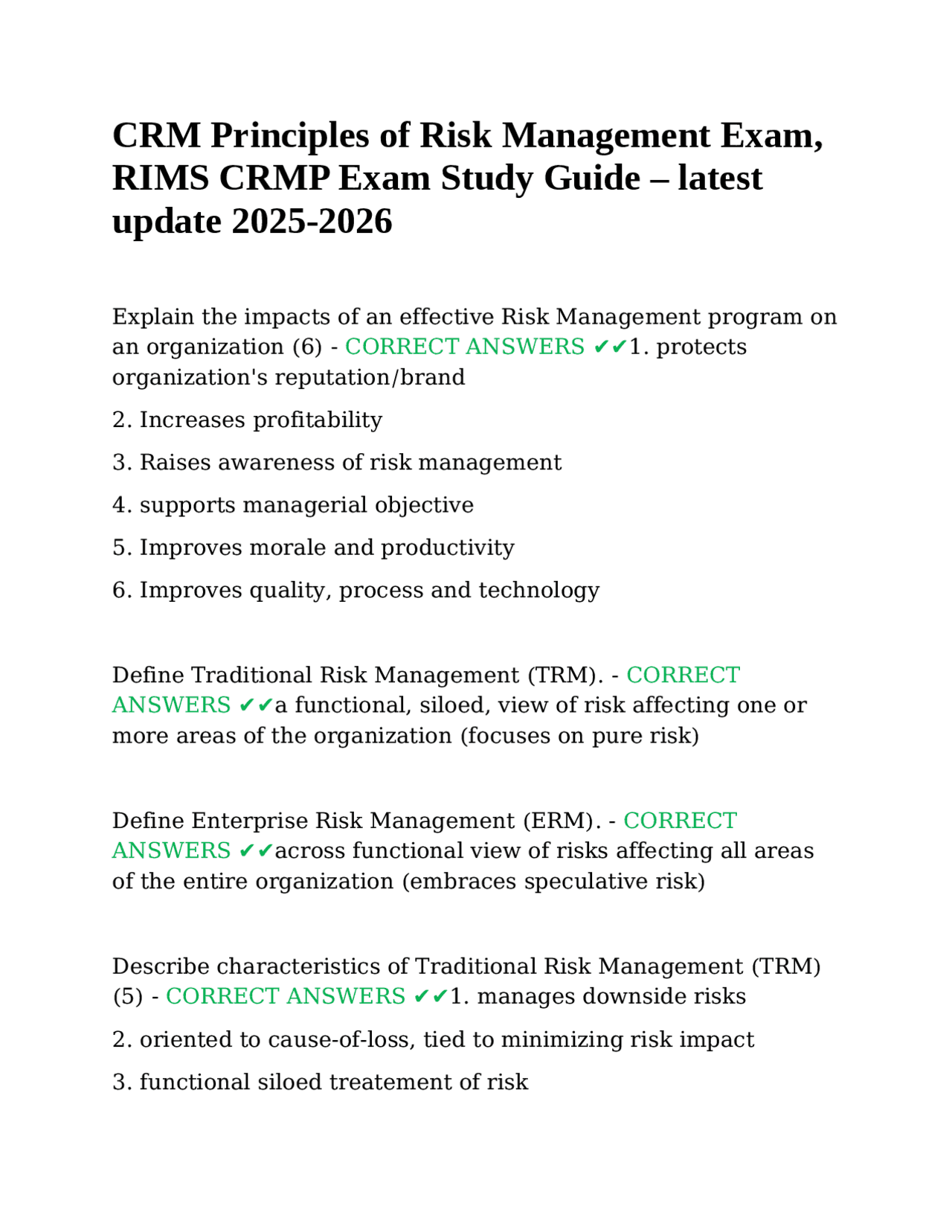 CRM Principles of Risk Management Exam Study Guide: RIMS CRMP Exam ...