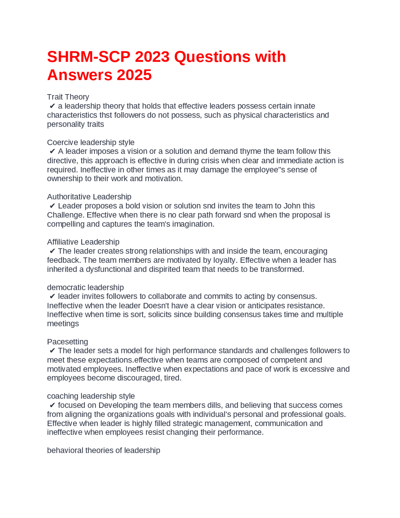 SHRM-SCP 2023 Questions with Answers 2025 | Exams Sociology | Docsity