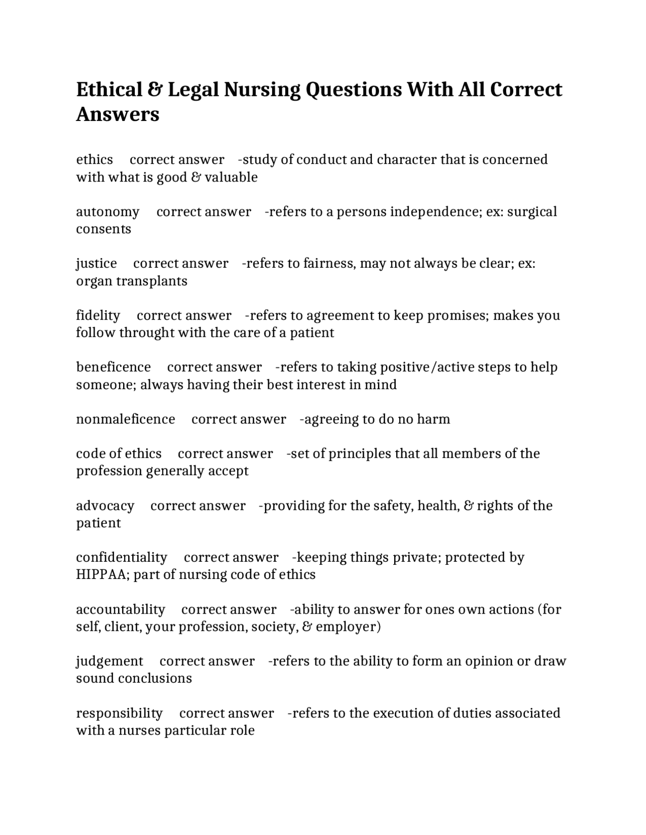 Ethical and Legal Nursing Concepts: Definitions and Examples | Exams ...