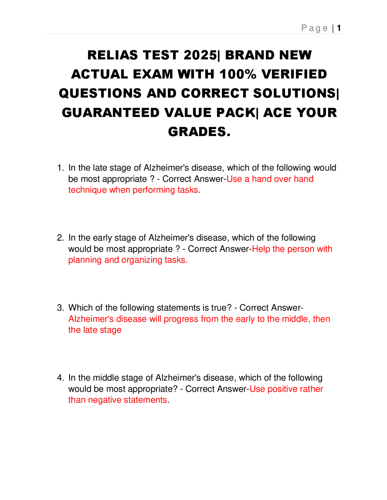 RELIAS TEST 2025| BRAND NEW ACTUAL EXAM. | Exams Nursing | Docsity