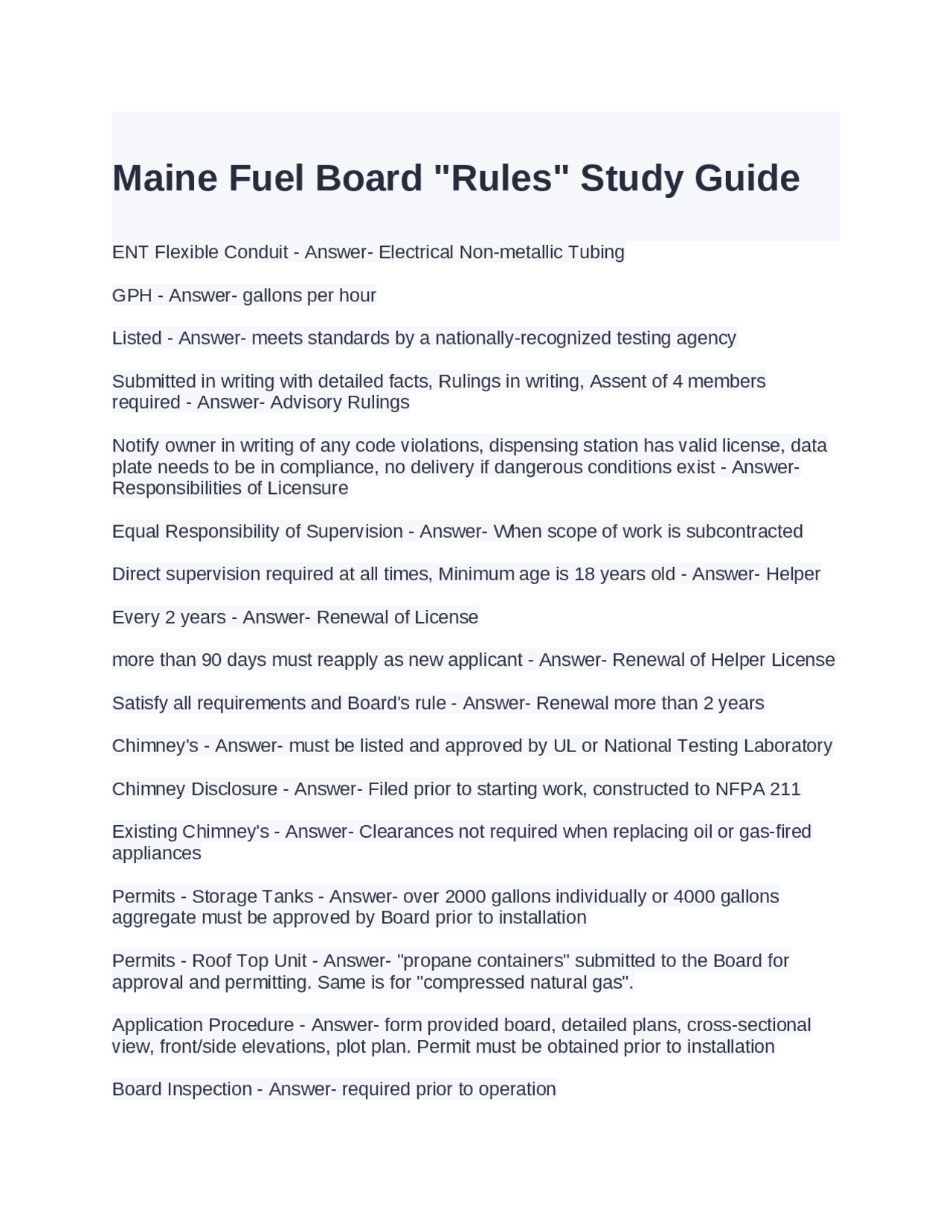 Maine Fuel Board 'Rules' Study Guide: Propane & Natural Gas ...