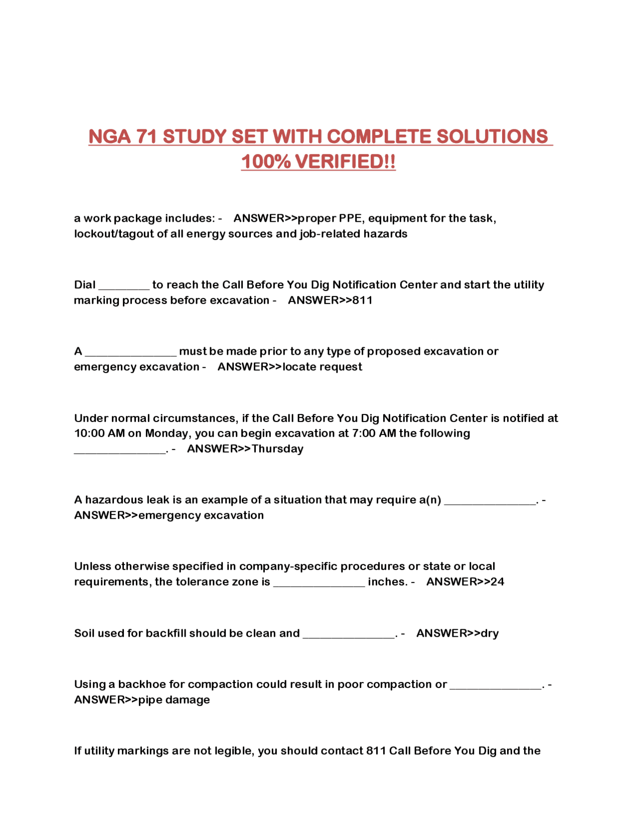 NGA 71 Study Set: Underground Utility Safety & Excavation | Exams ...