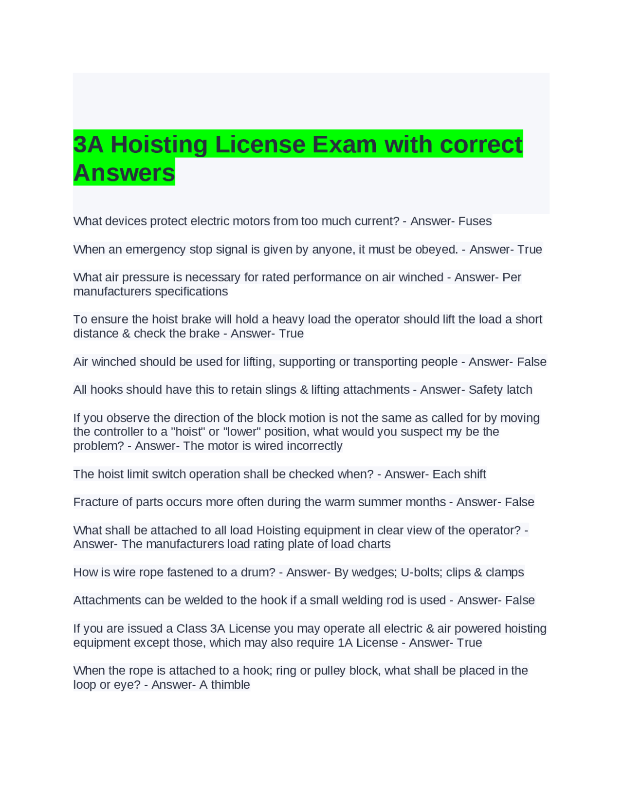 Hoisting License Exam: 3A Hoisting Equipment Safety and Operation ...