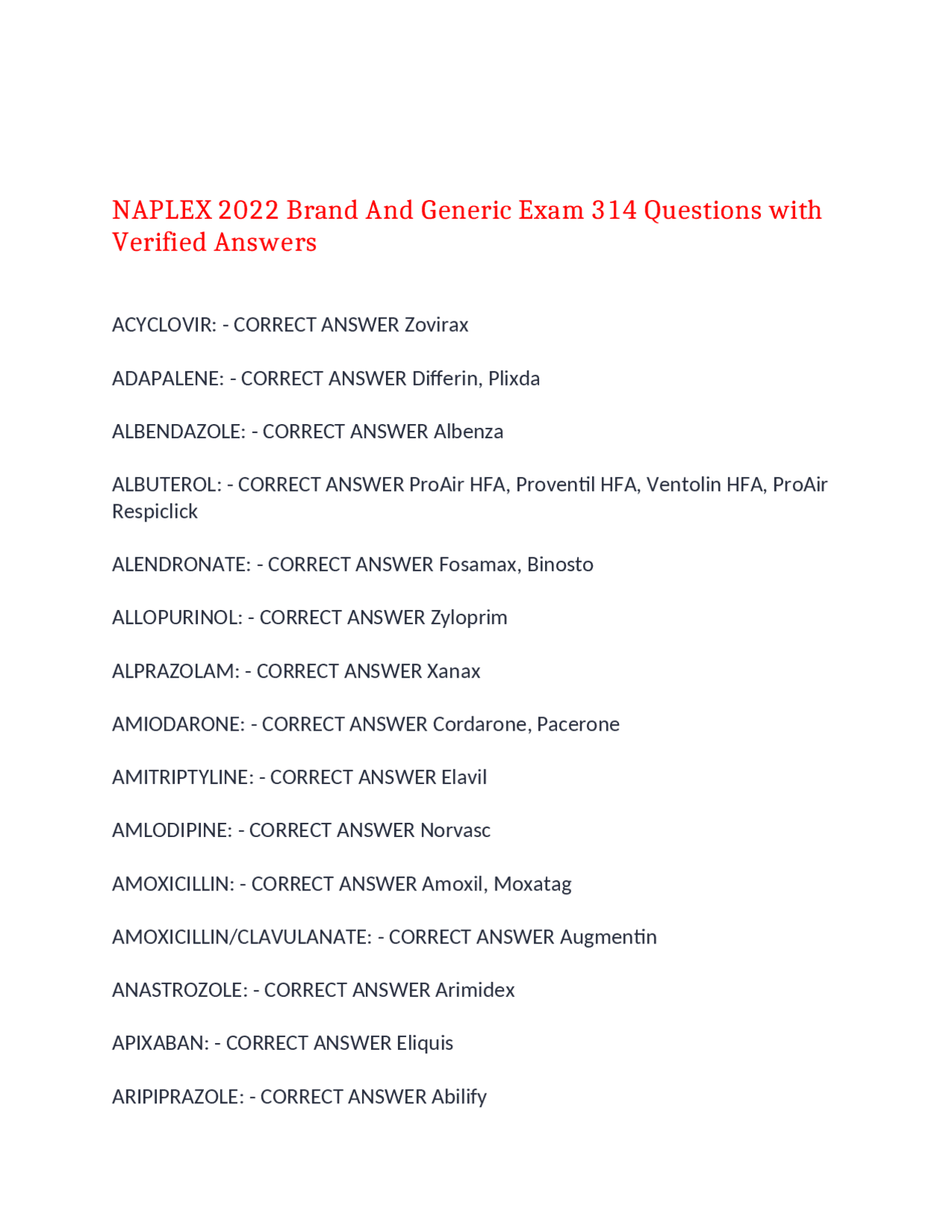 NAPLEX 2022 Brand And Generic Exam 314 Questions with Verified Answers ...