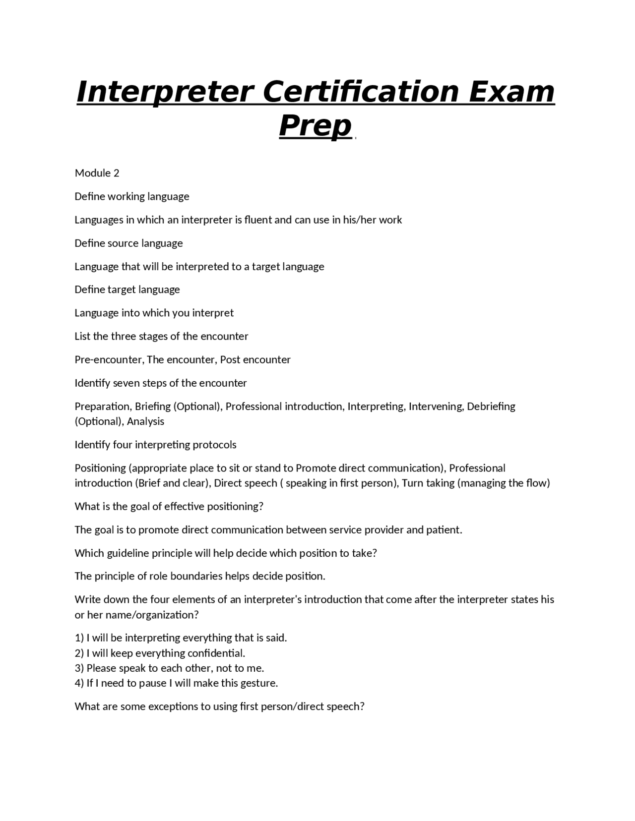 Interpreter Certification Exam Prep: Module 2 - Communication and ...
