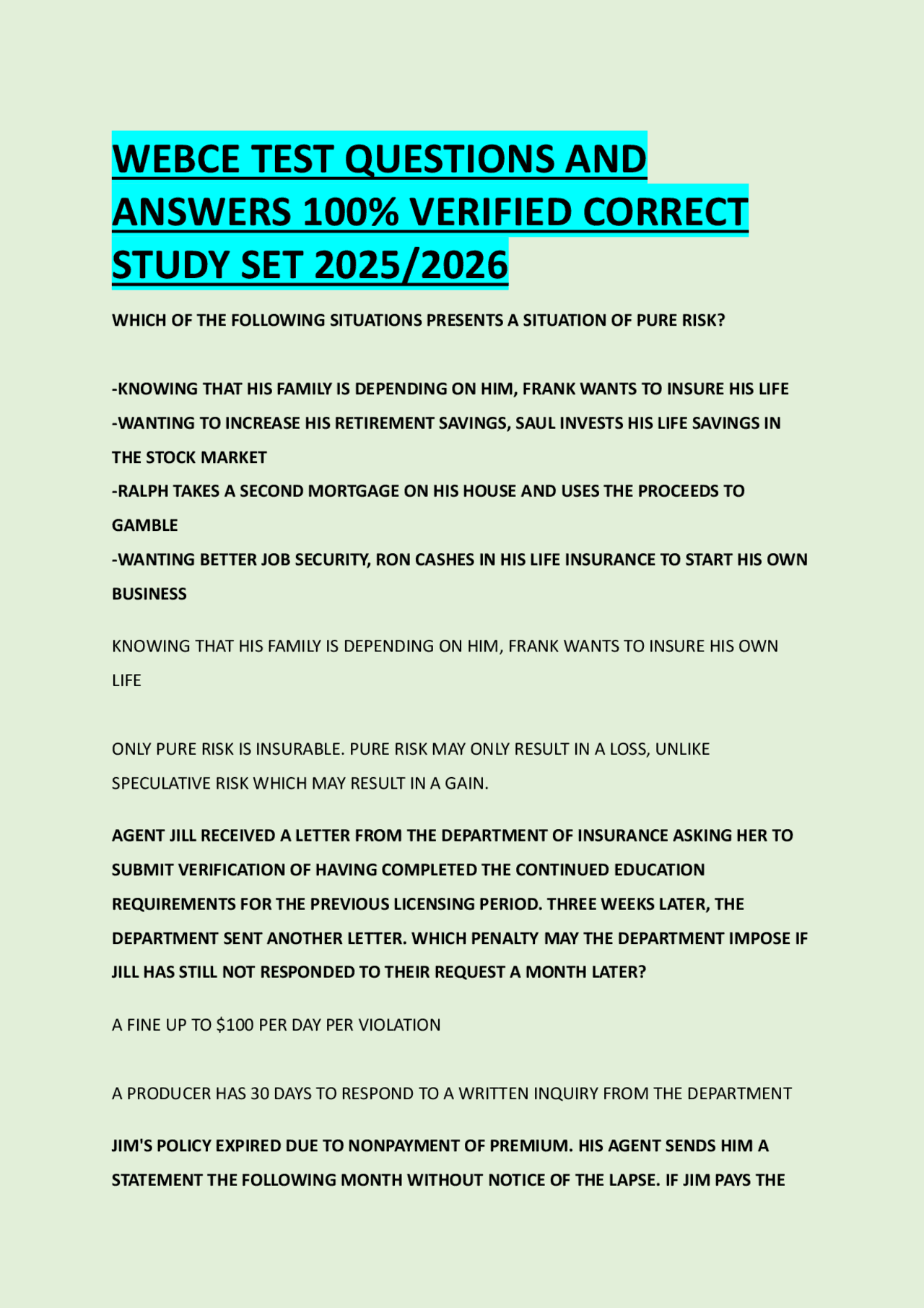 WEBCE TEST QUESTIONS AND ANSWERS 100% VERIFIED CORRECT STUDY SET 2025/ ...