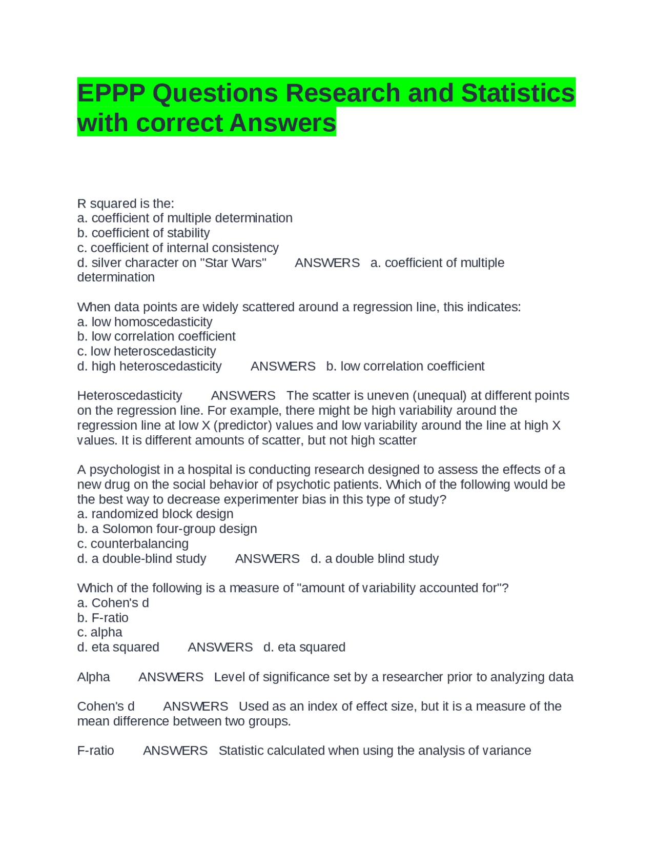 EPPP Questions Research and Statistics with Correct Answers | Exams ...