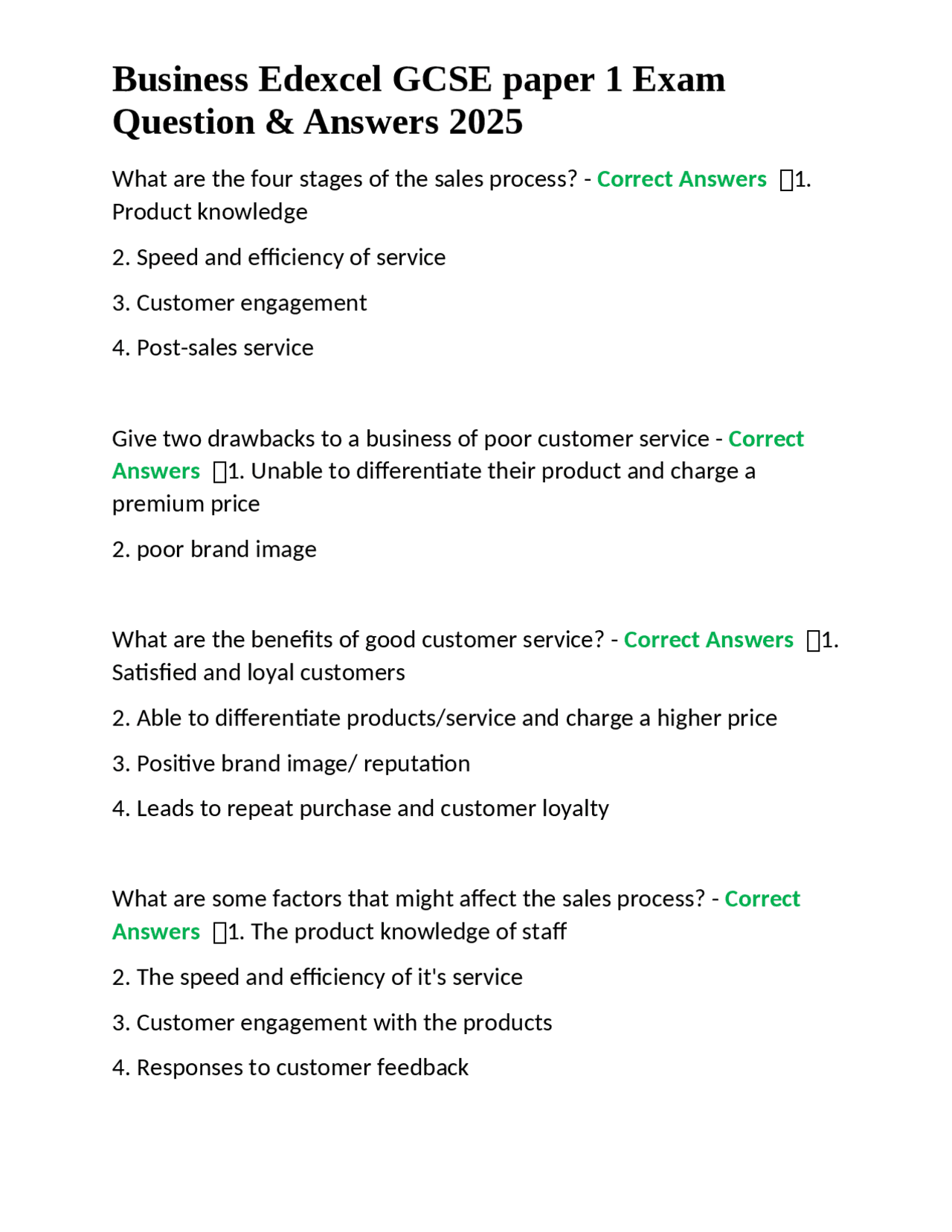 Business Edexcel GCSE paper 1 Exam Question & Answers 2025 | Exams ...