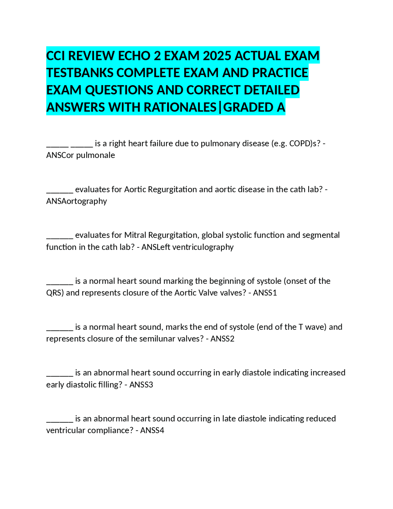 Echocardiography Review: CCI ECHO 2 Exam 2025 - Practice Questions and ...