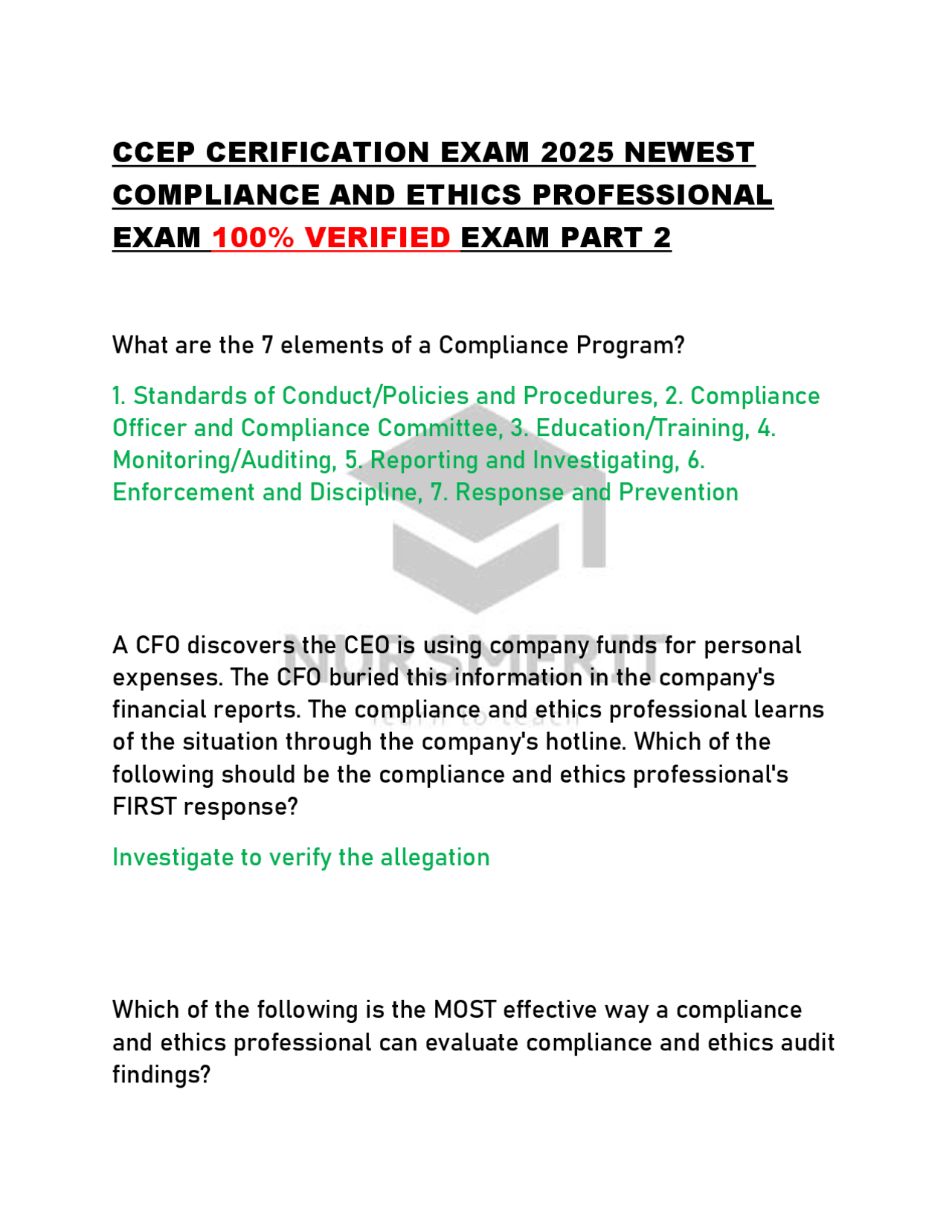 CCEP CERIFICATION EXAM 2025 NEWEST COMPLIANCE AND ETHICS PROFESSIONAL ...