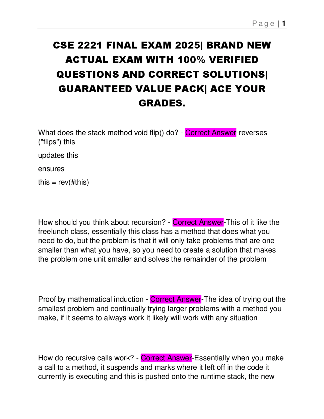 CSE 2221 Final Exam 2025: Data Structures and Algorithms | Exams Advanced Education | Docsity