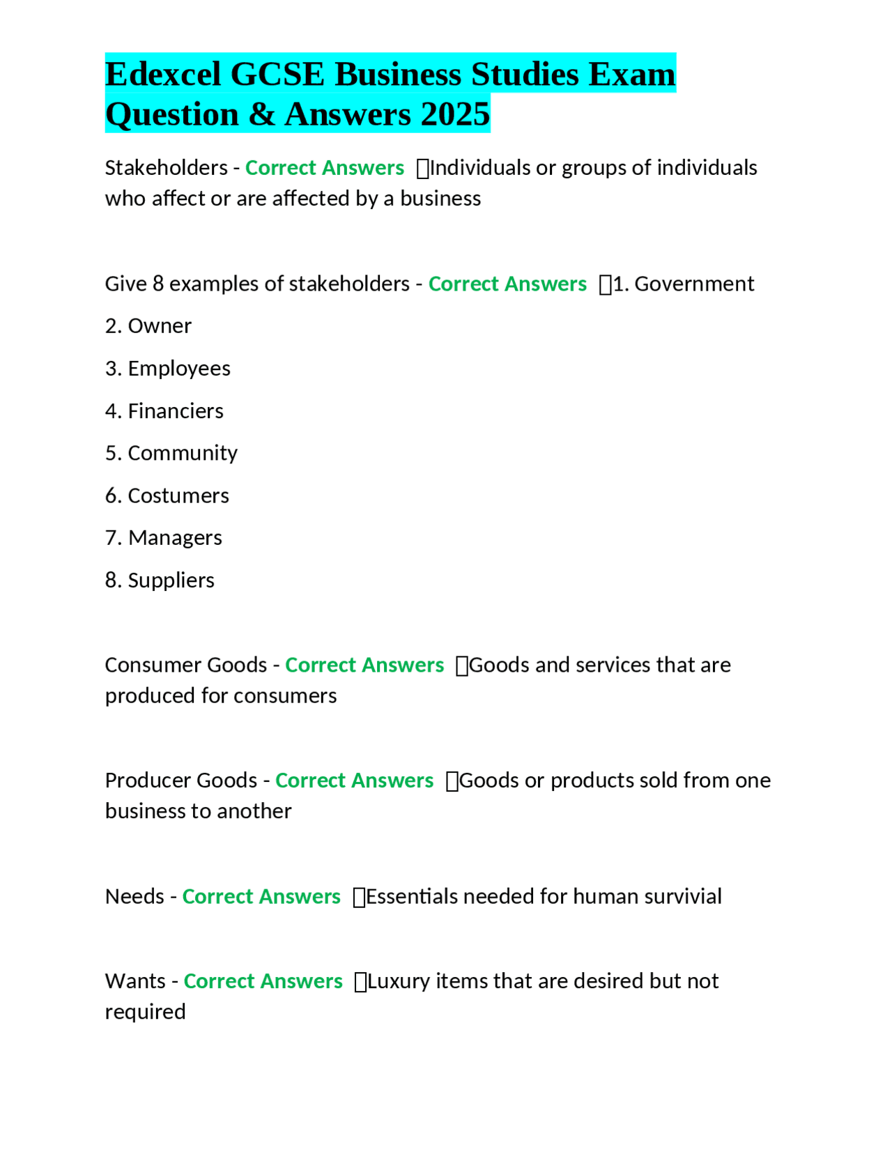 Edexcel GCSE Business Studies Exam Question & Answers 2025 | Exams ...
