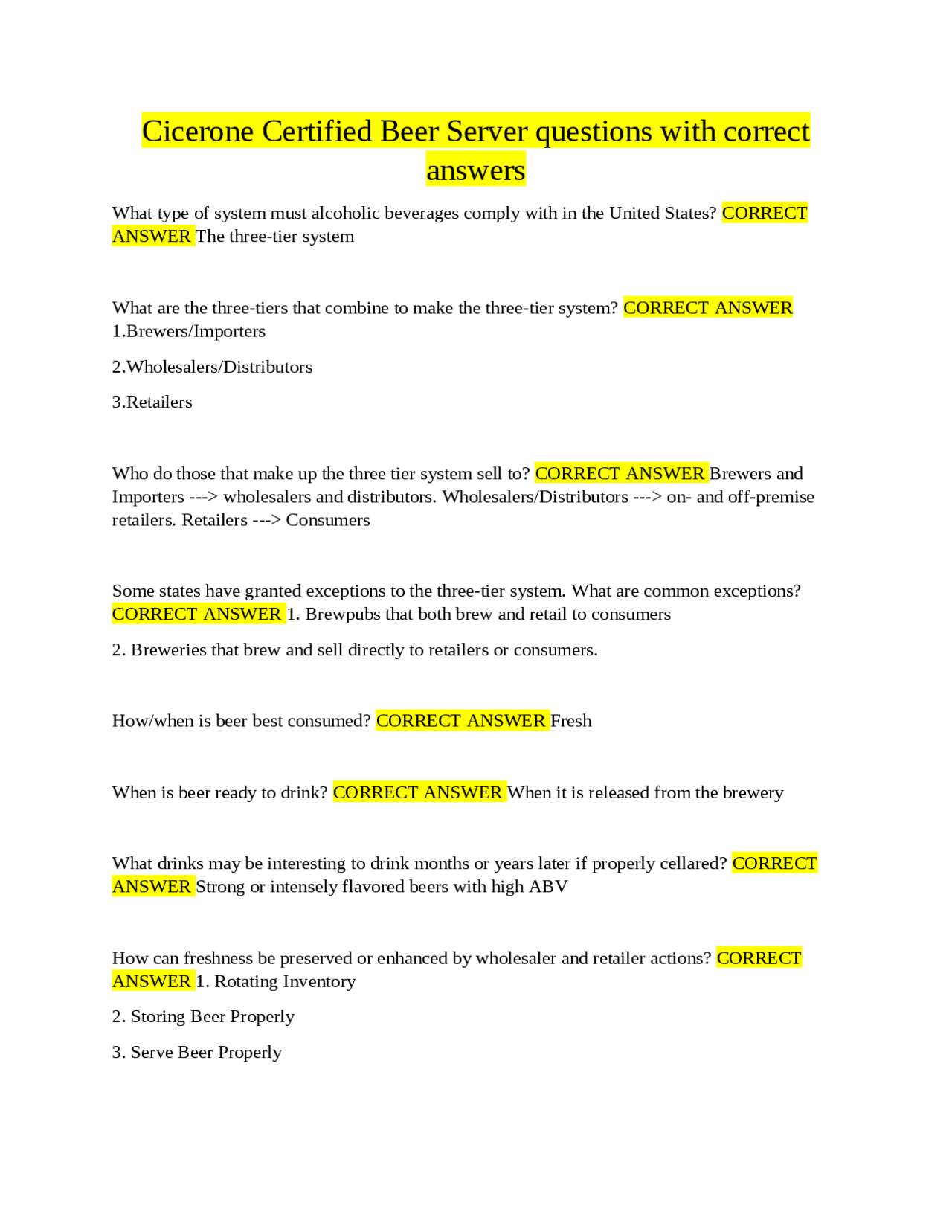 Cicerone Certified Beer Server Exam Questions and Answers | Exams ...