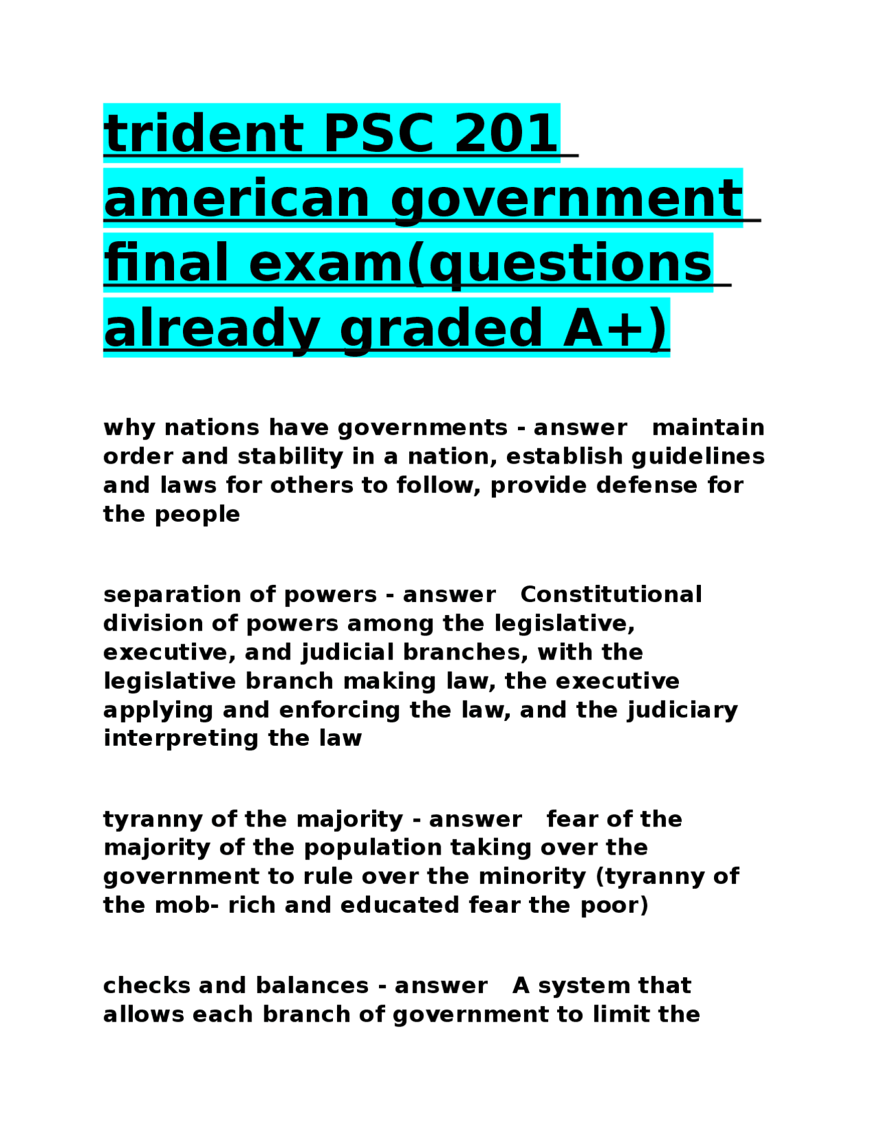 American Government: Key Concepts and Terms - Final Exam Review | Exams ...