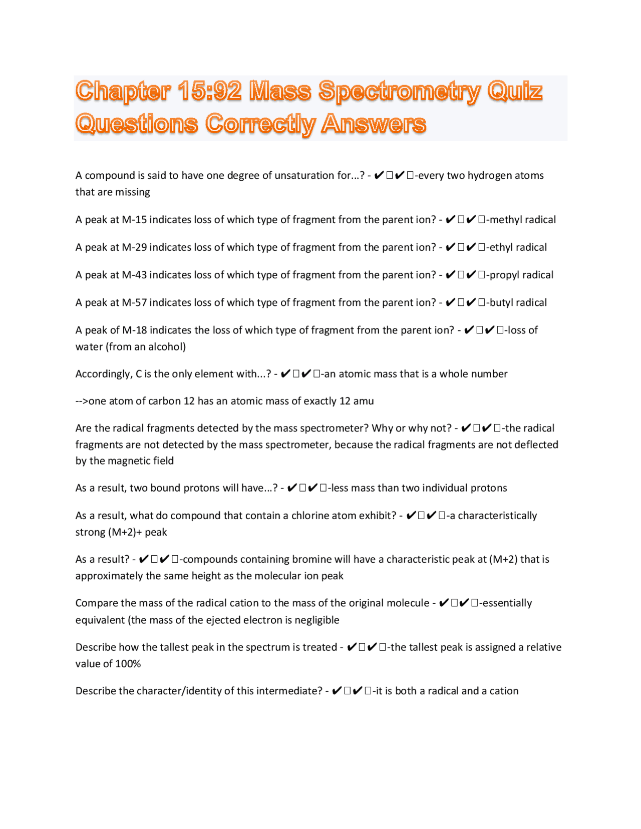 Mass Spectrometry: Fragmentation Patterns and Molecular Weight | Exams ...