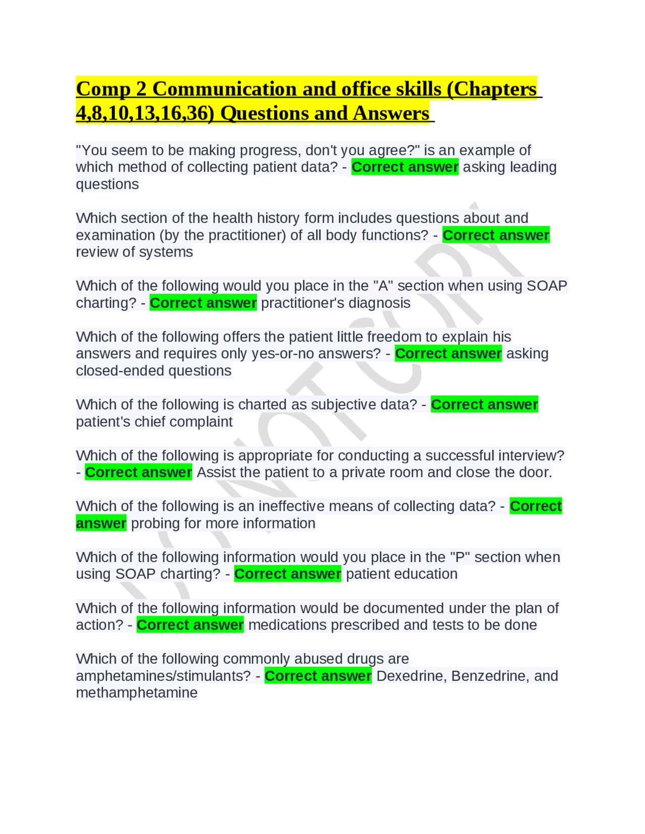 Communication & Office Skills: Chapters 4, 8, 10, 13, 16, 36 Q&A ...