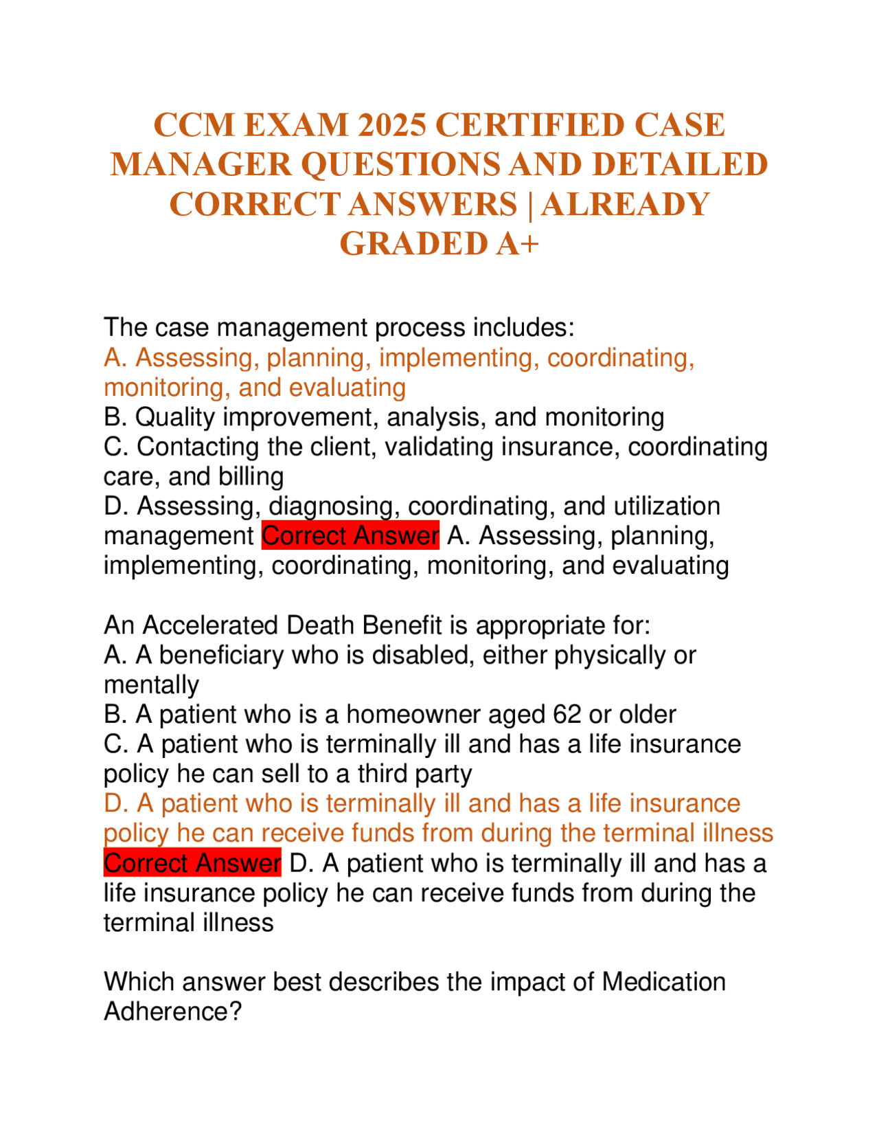 CCM Exam 2025: Certified Case Manager Questions and Answers | Exams ...
