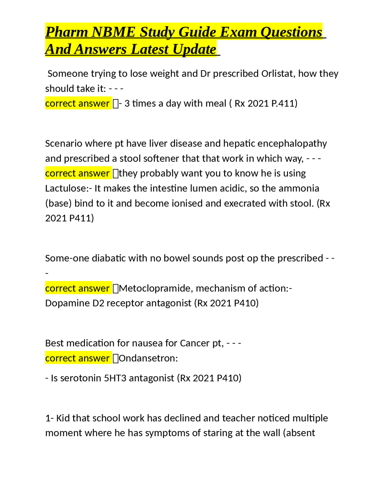 Pharm NBME Study Guide Exam Questions and Answers: Pharmacology for ...