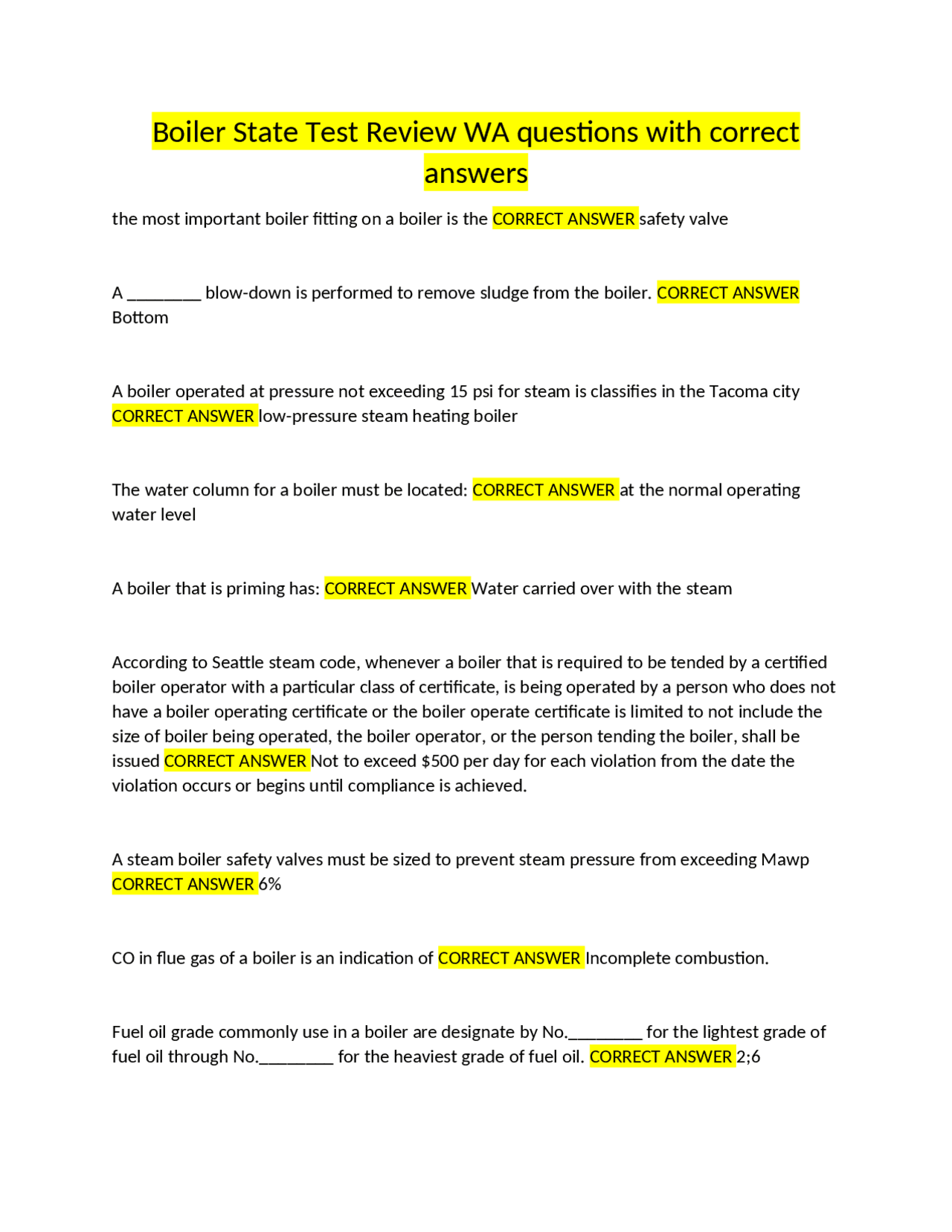 Boiler State Test Review: WA Questions and Answers | Exams Nursing ...