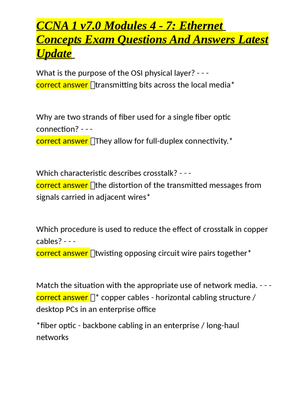 CCNA 1 v7.0 Modules 4 - 7: Ethernet Concepts Exam Questions And Answers | Exams Computer Science ...
