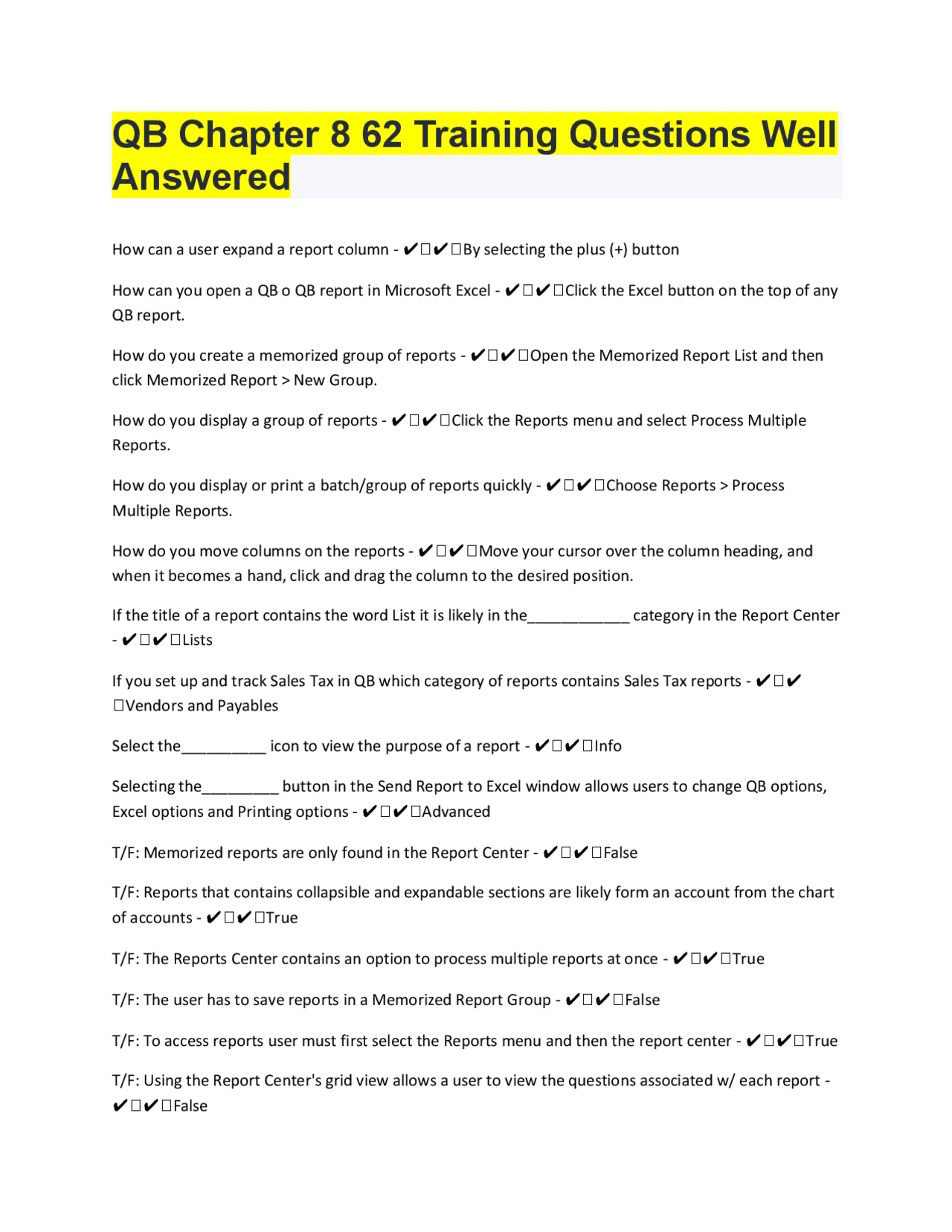 QuickBooks (QB) Chapter 8: Training Questions and Answers | Exams ...