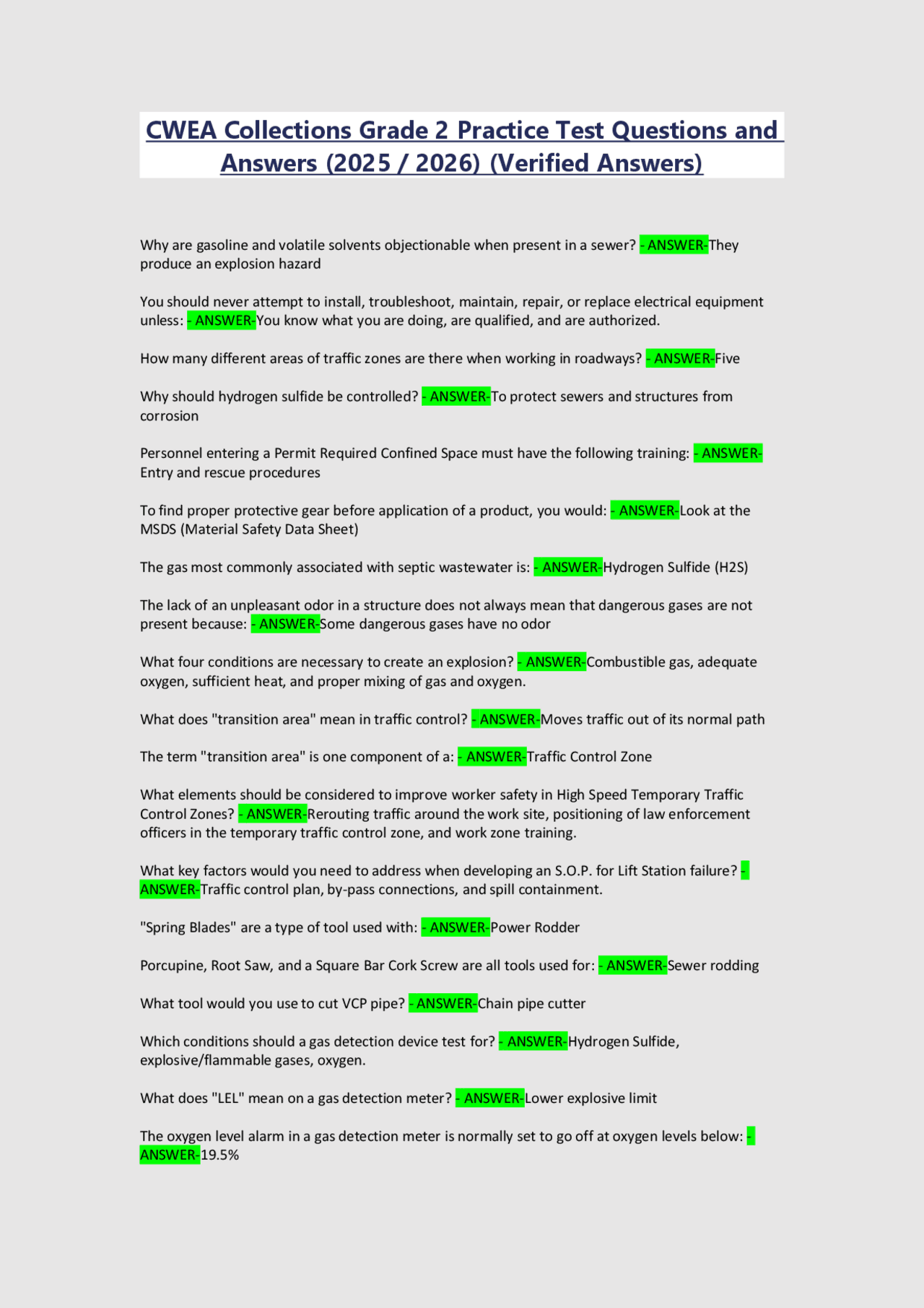 CWEA Collections Grade 2 Practice Test Questions and Answers | Exams ...