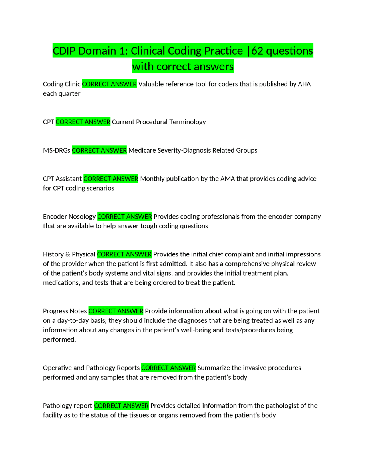 Clinical Coding Practice: ICD-10-CM, CPT, MS-DRGs, and More | Exams ...