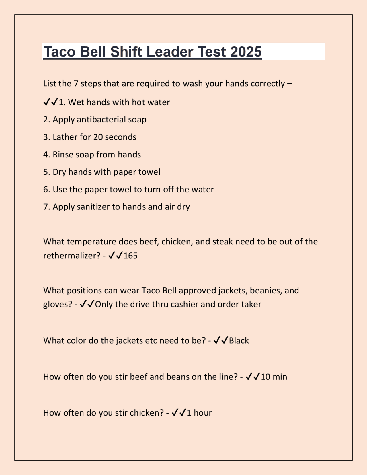 Taco Bell Shift Leader Test 2025|questions and answers | Exams Advanced ...