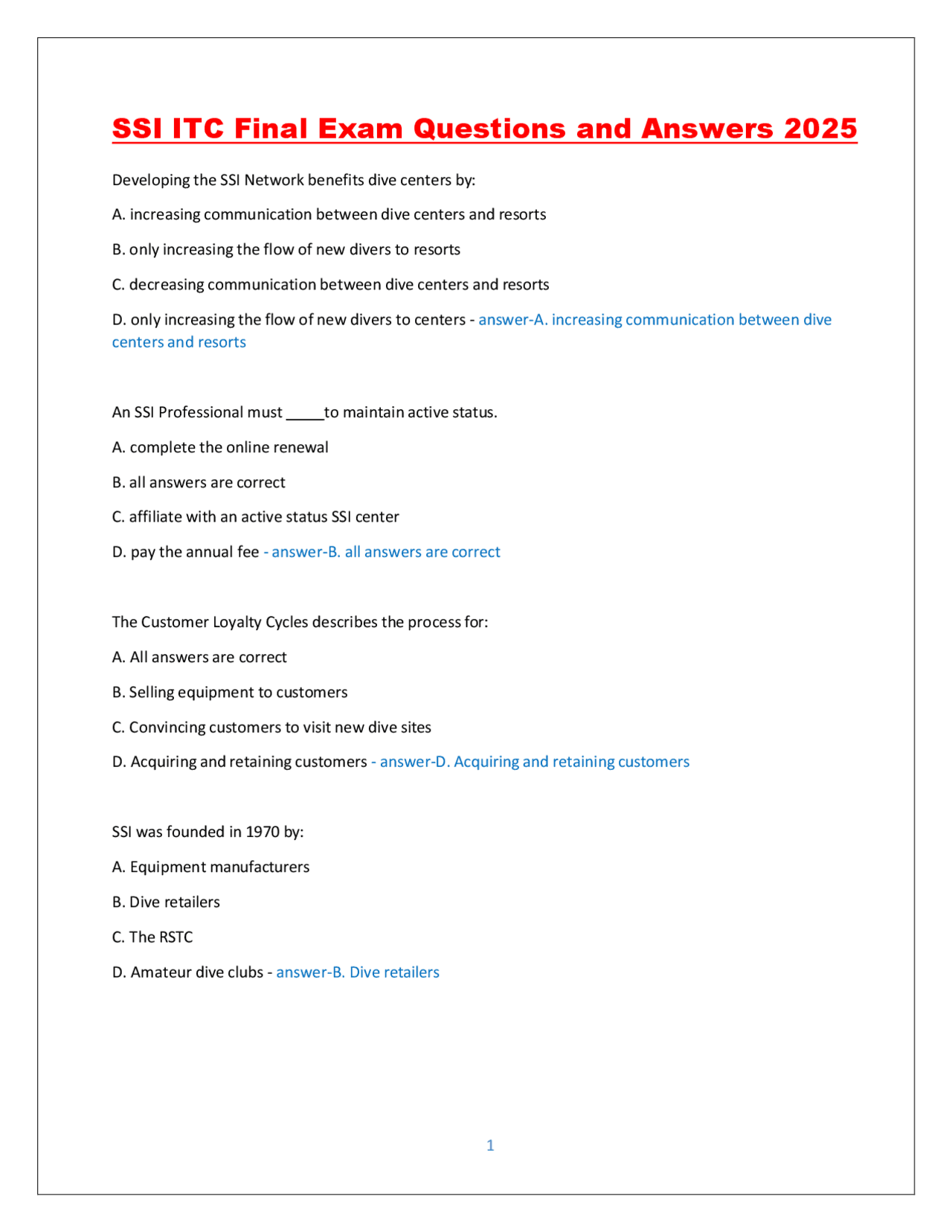 SSI ITC Final Exam Questions and Answers 2025: Dive Theory and Practice ...
