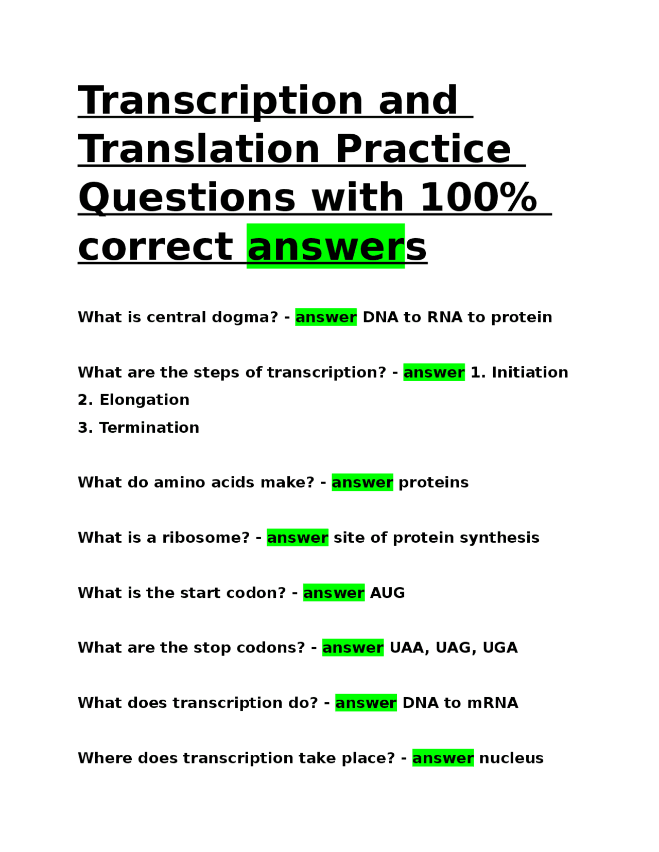 Transcription and Translation Practice Questions: A Basic Guide to ...