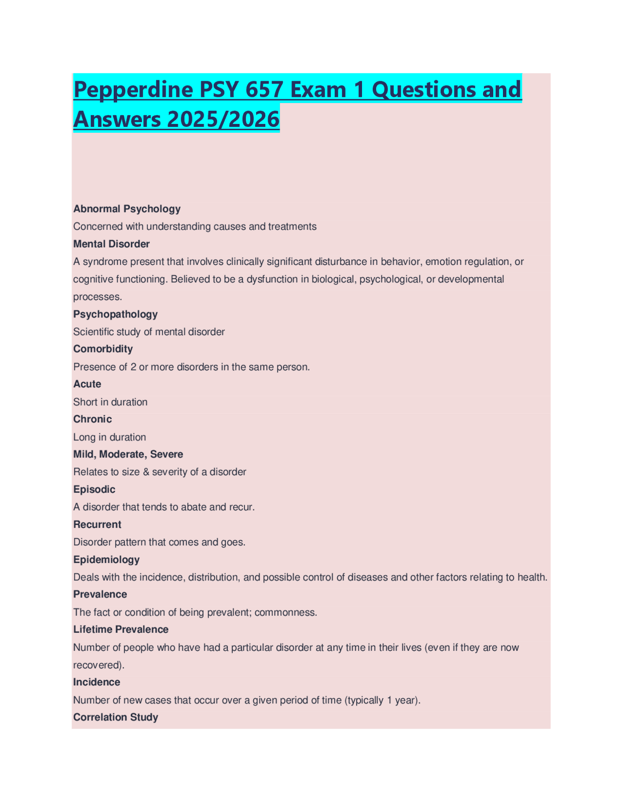 Pepperdine PSY 657 Exam 1 Questions and Answers 2025/2026 | Exams ...