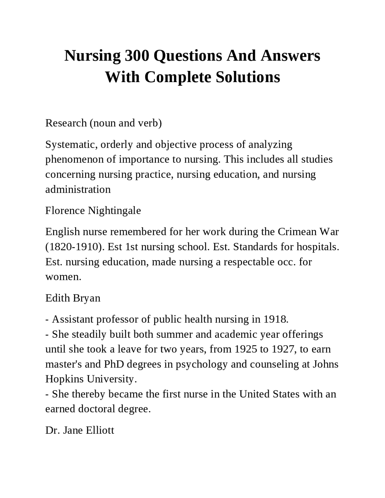Nursing 300 Questions & Answers: History, Ethics, & Practice | Exams ...