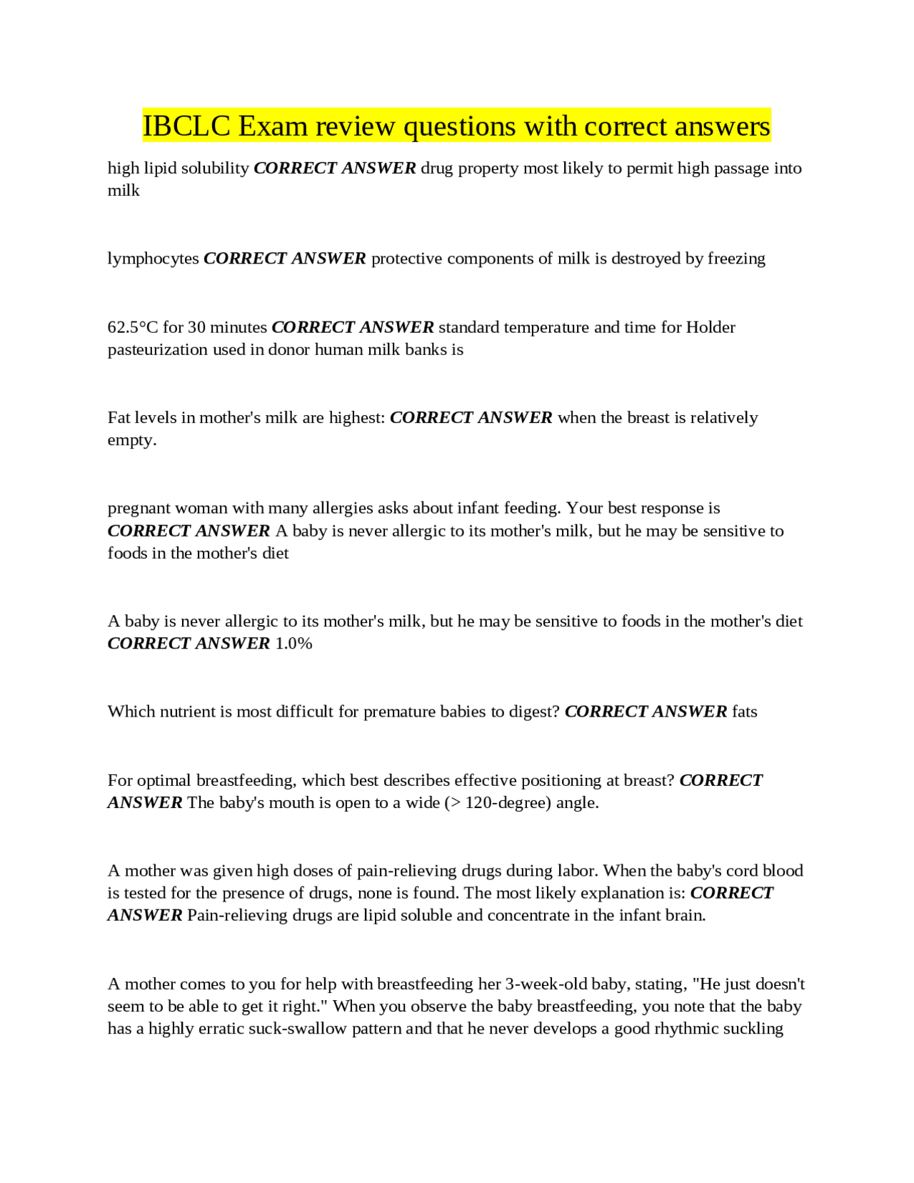 IBCLC Exam Review Questions: Breastfeeding and Lactation | Exams ...