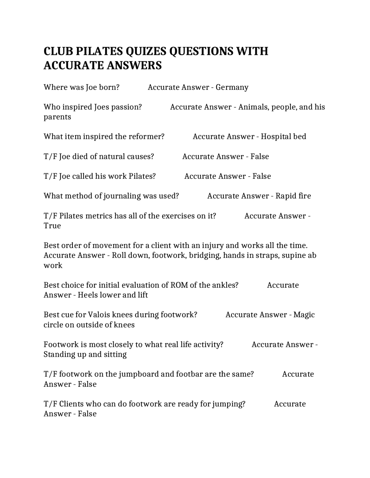 Pilates Quiz Questions and Answers: A Comprehensive Guide for Students ...