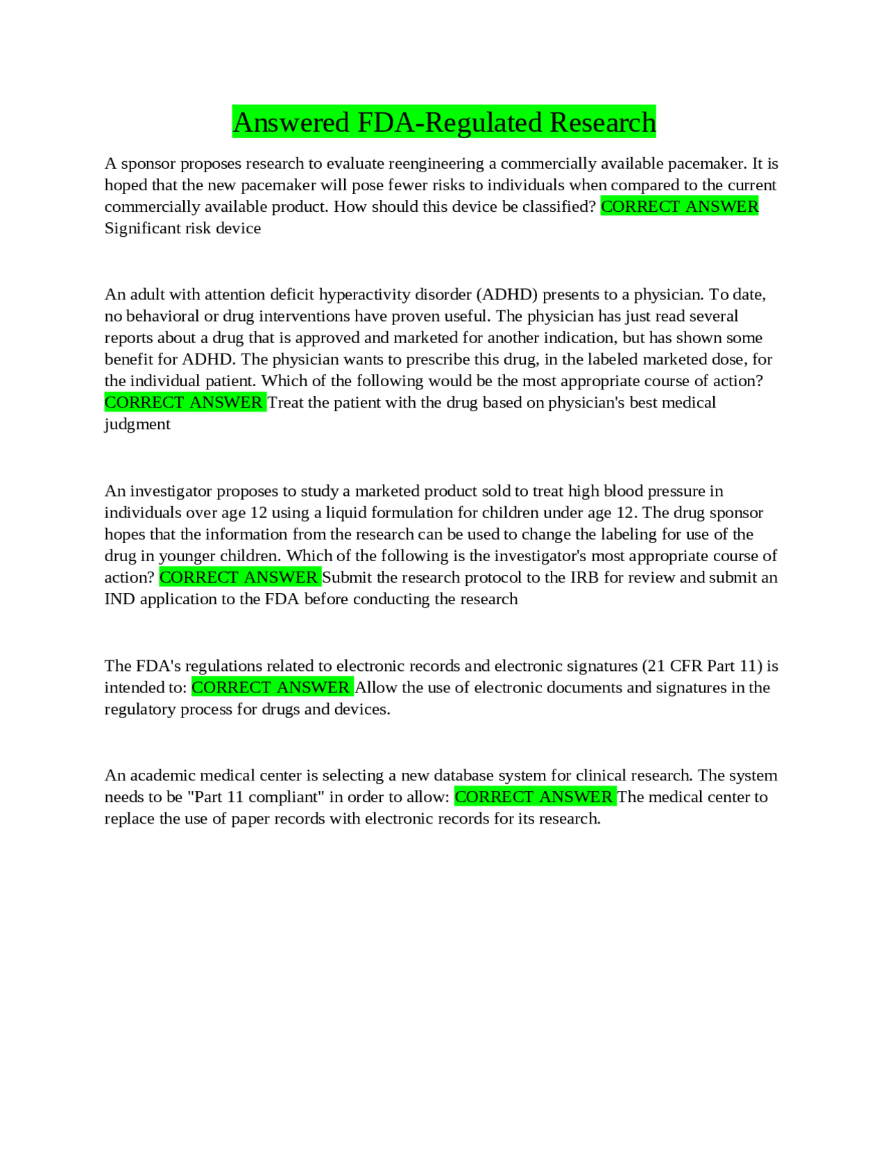 FDA Regulations: Medical Devices & Drug Research MCQs | Exams Nursing ...
